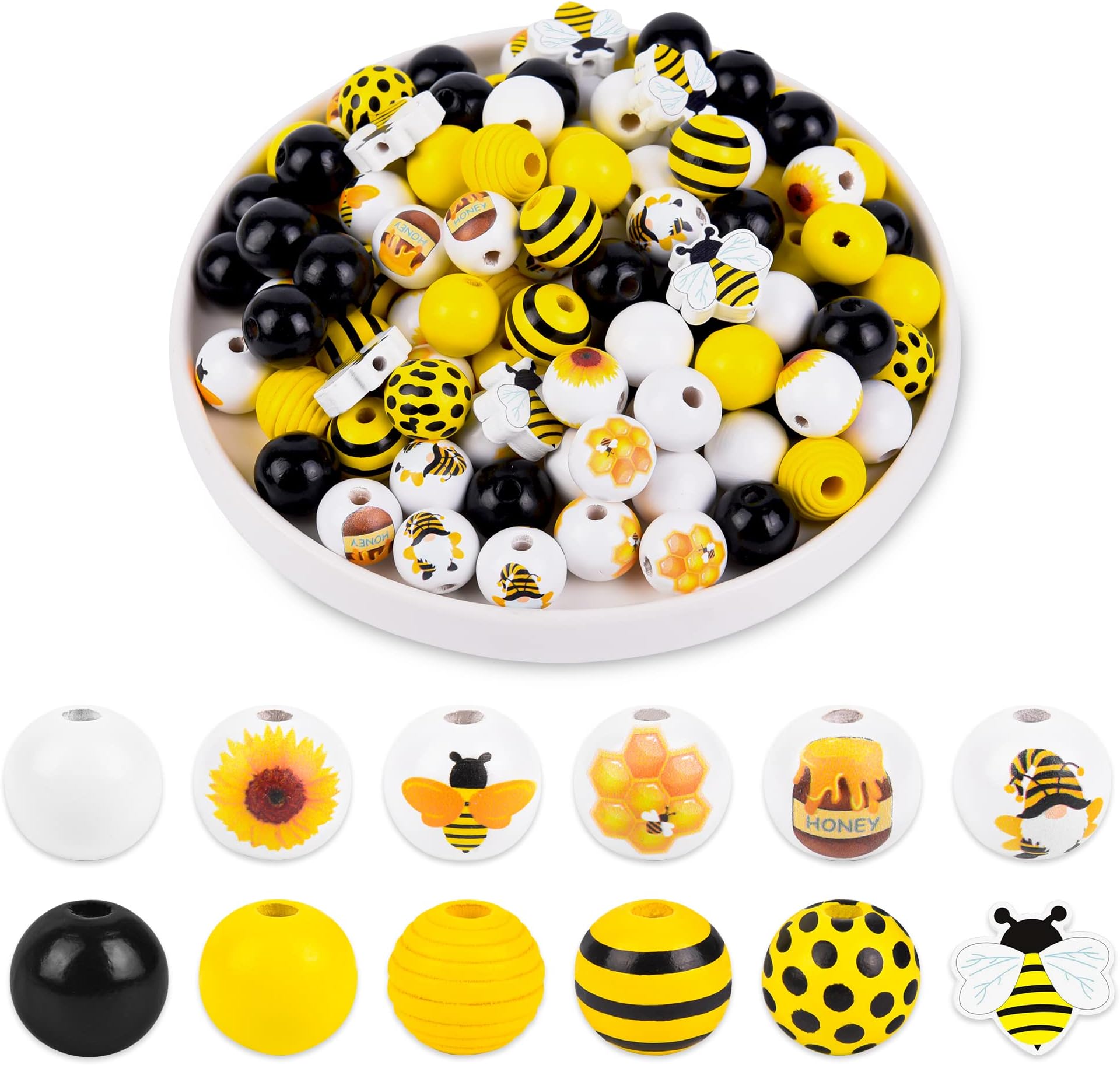 Amazon.com: EYxsaxenk Bee Wood Beads 121Pcs Colorful Painted Bee Round ...