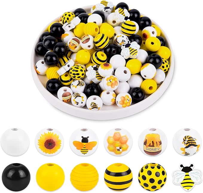 Amazon.com: 210-Piece Bumble Bee Wooden Bead Set - Yellow, Black, Honey ...