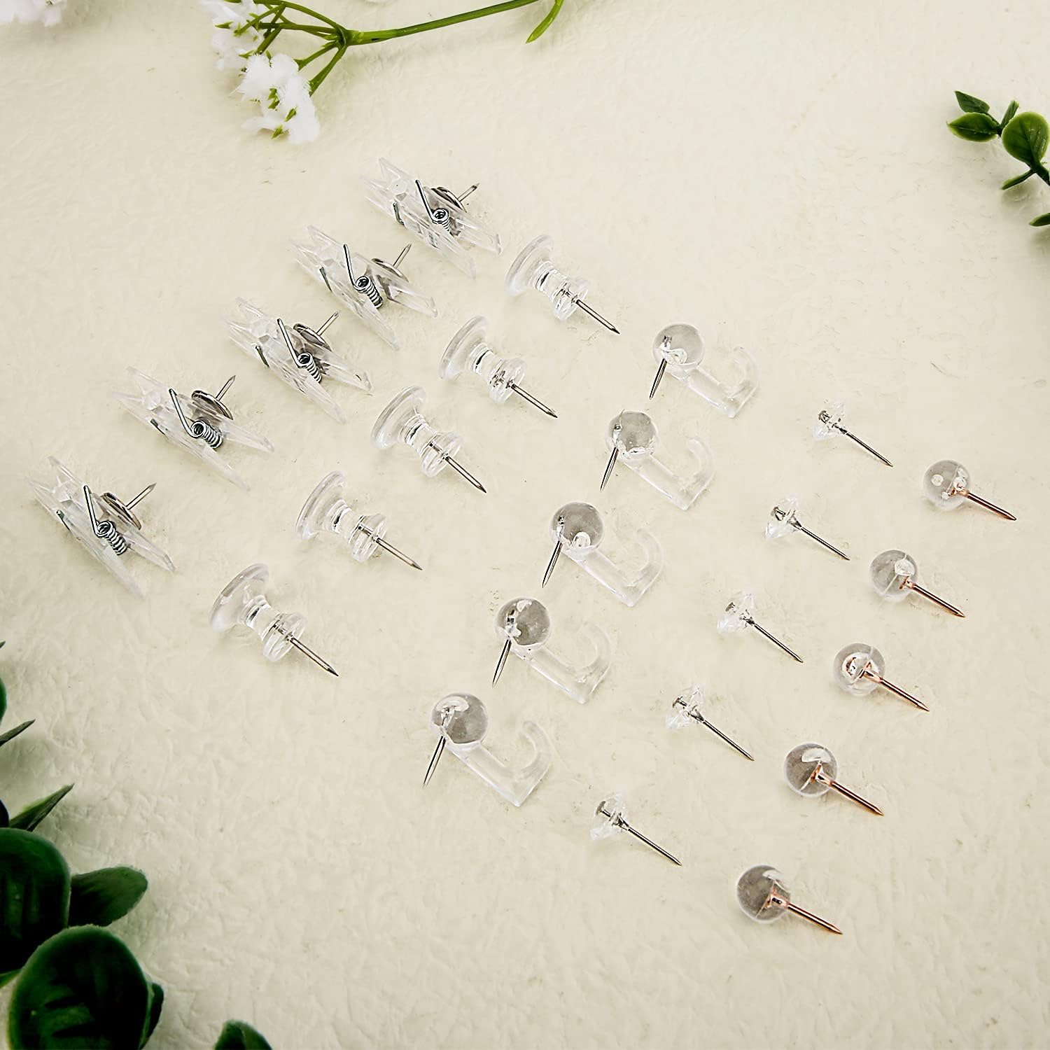 145pcs Push Pins Set, Clear Push Pins Clips Decorative Thumb Tacks with ...