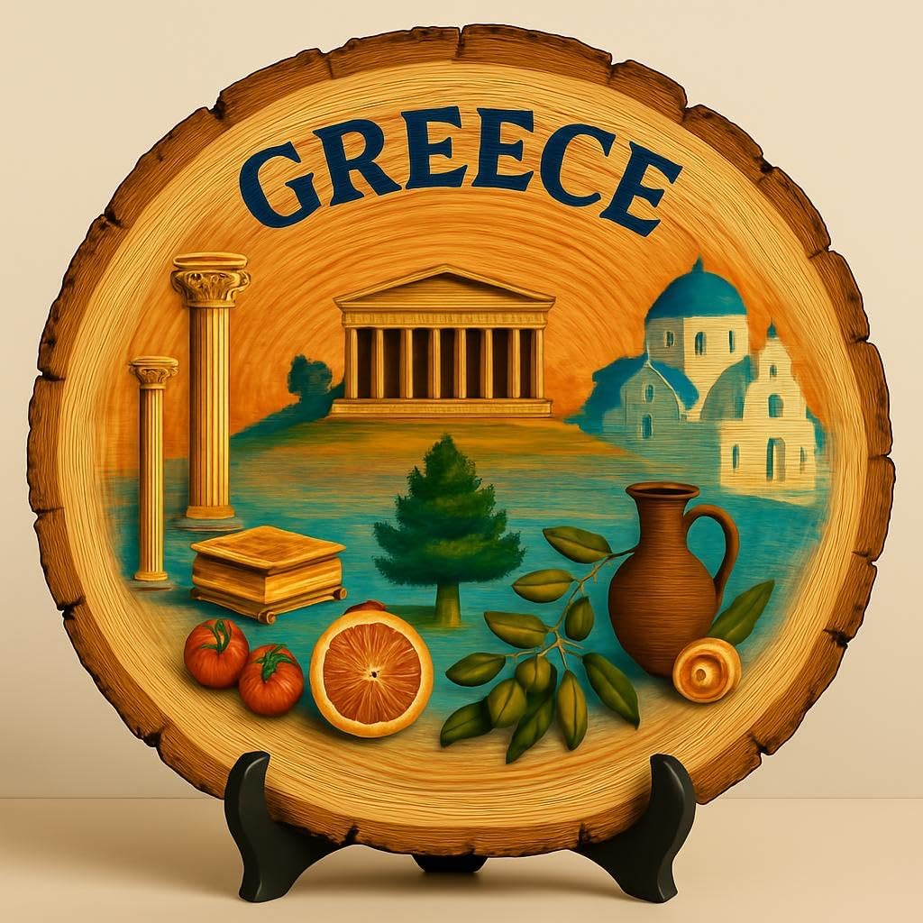 Greece Souvenir Gift – Wood Slice Plaque for Wall or Table, Vintage ...