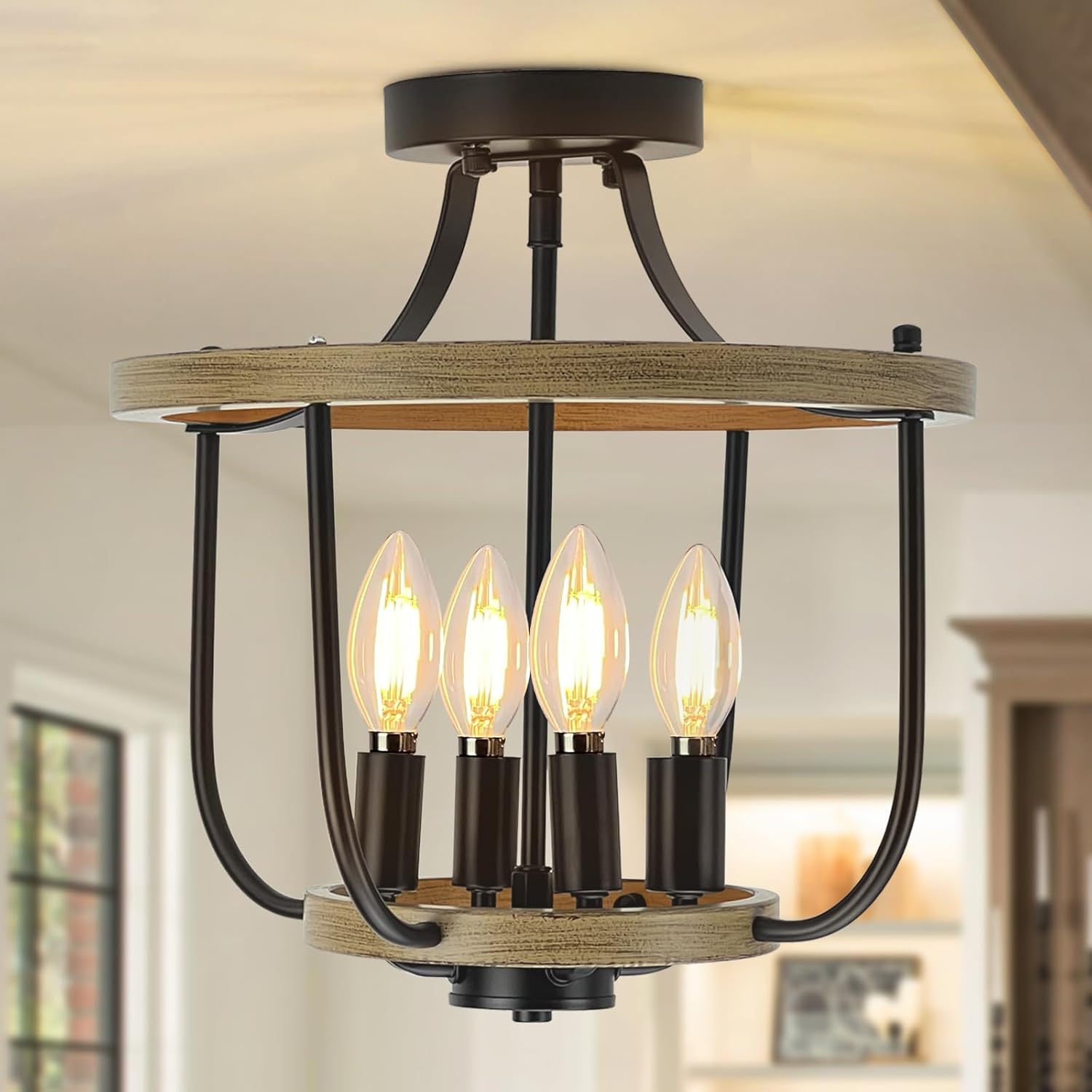 DESGNT Semi Flush Mount Ceiling Light Fixture,4-Light Farmhouse Ceiling ...
