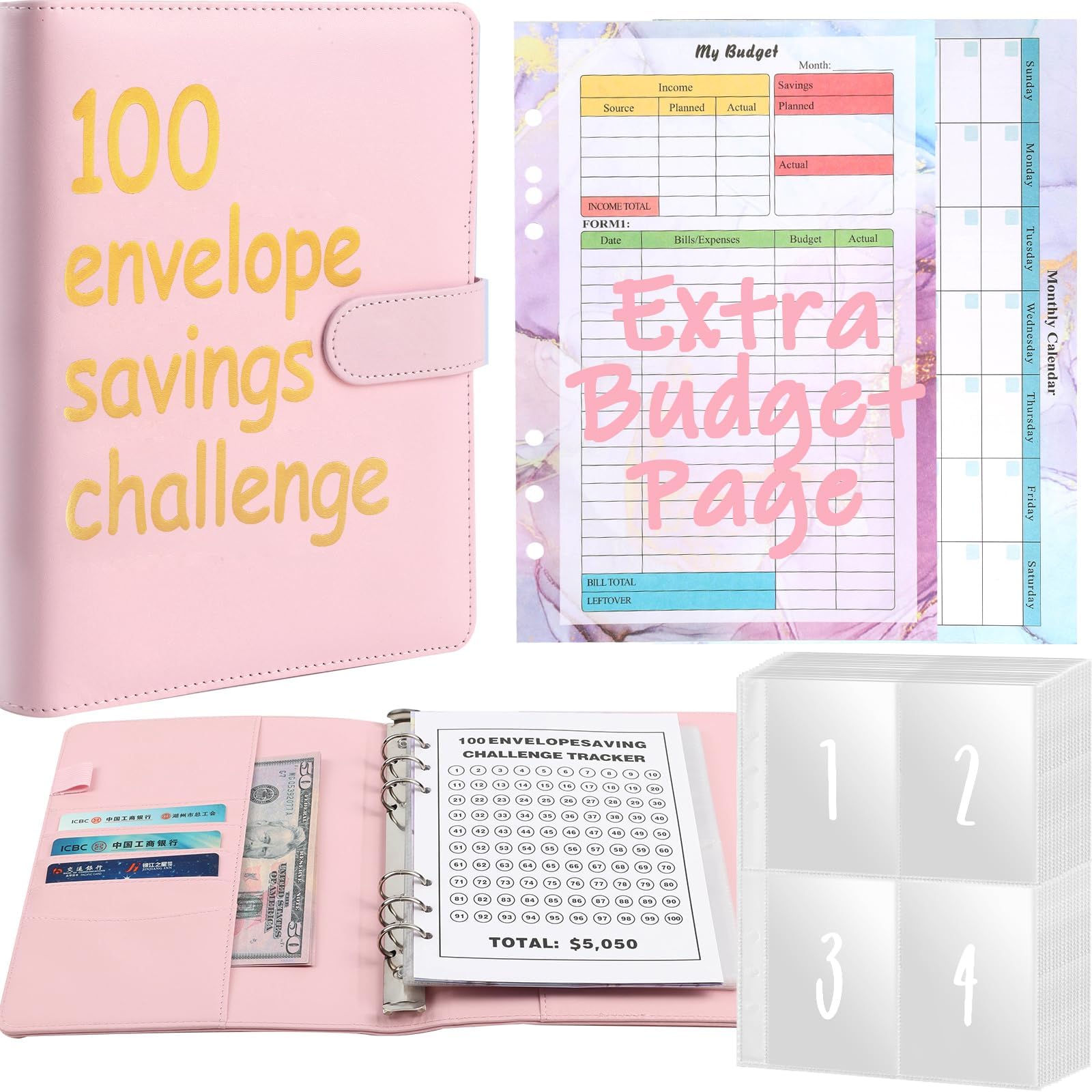 Amazon.com : 100 Envelope Challenge Binder,A5 Money Saving Budget ...