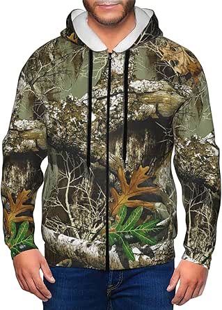 ACTYDER Autumn Hunting Tree Camo Zip Up Hoodie Men, Full Zip Hooded ...