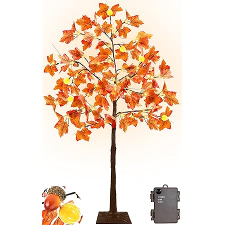 Amazon.com: SURCVIO Thanksgiving 4 Feet Prelit Maple Tree Decorations 8 ...
