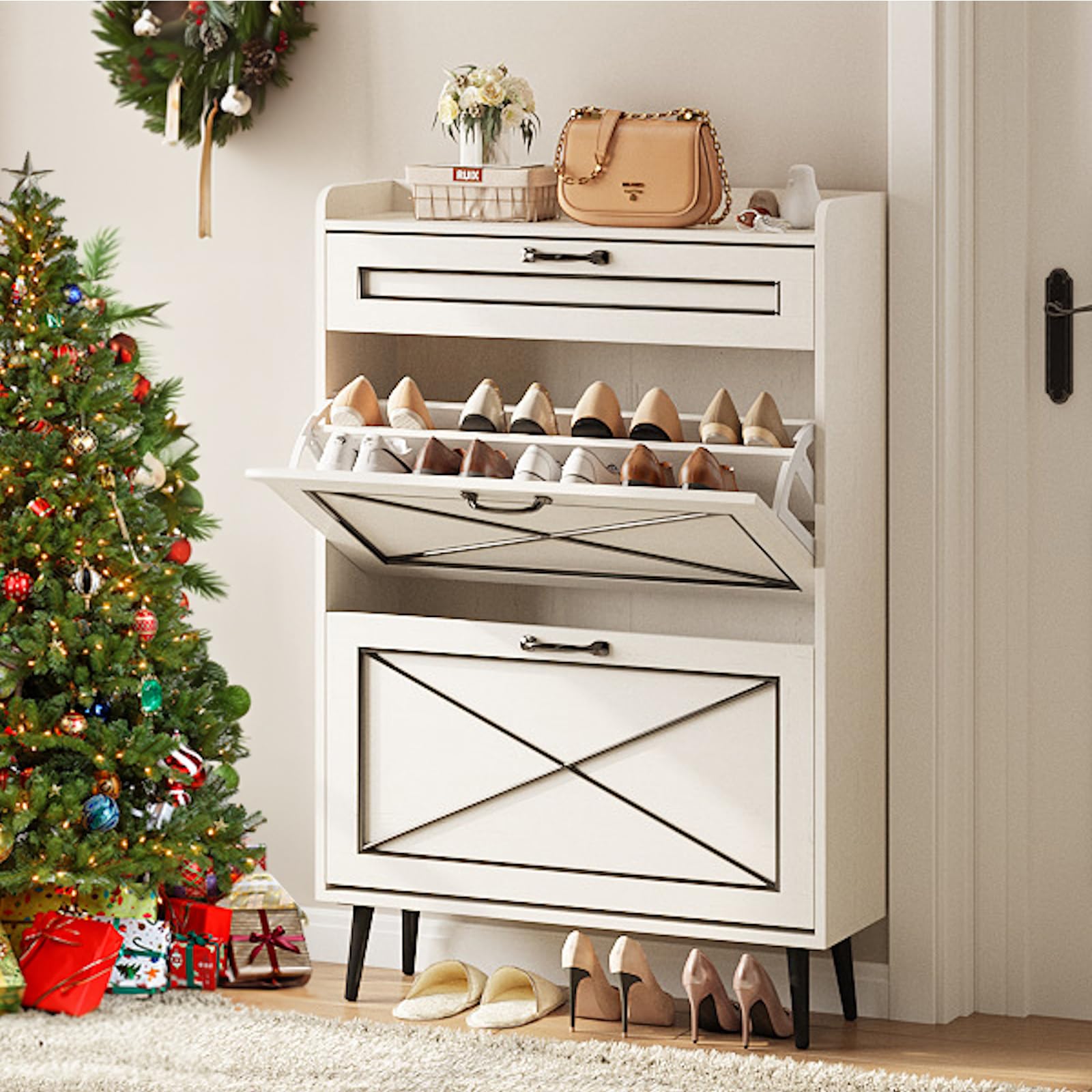 Amazon.com: Maupvit Shoe Cabinet with 2 Flip Drawers,Hidden Shoe ...
