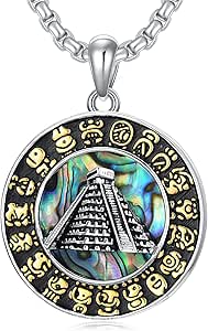 Sterling Silver Aztec Calendar Necklace Mayan Calendar Temple Abalone ...