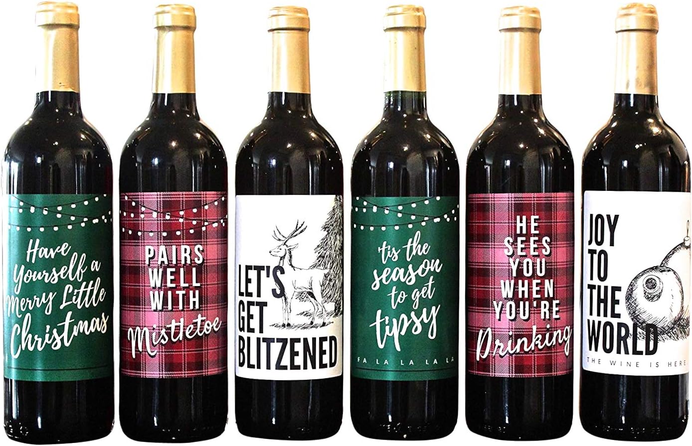 Amazon.com | 6 Christmas Wine Label Stickers Christmas Party ...