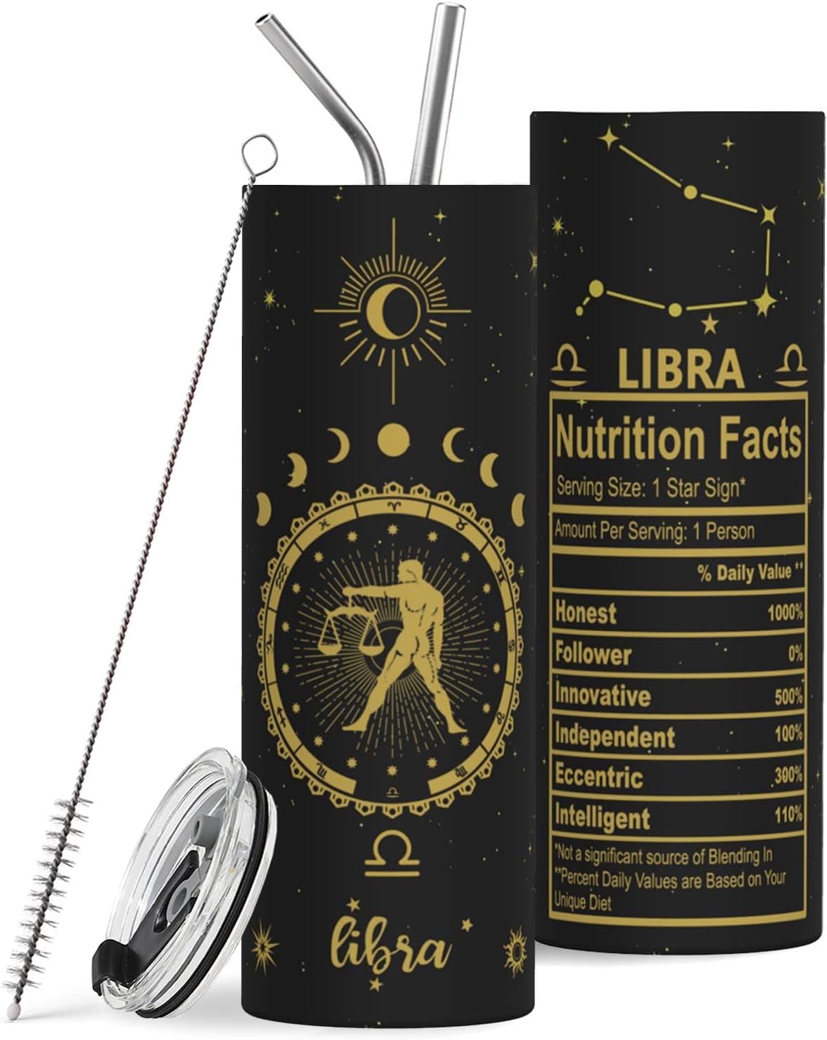Amazon.com | Libra Constellation Tumbler with Lid and Straw - 20 oz ...