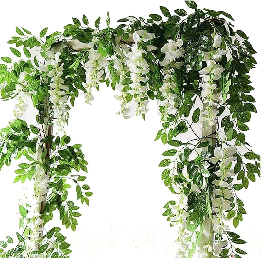 UNIQU 4 x 7FT Artificial Wisteria Vine Garland Plants Fake Flowers ...