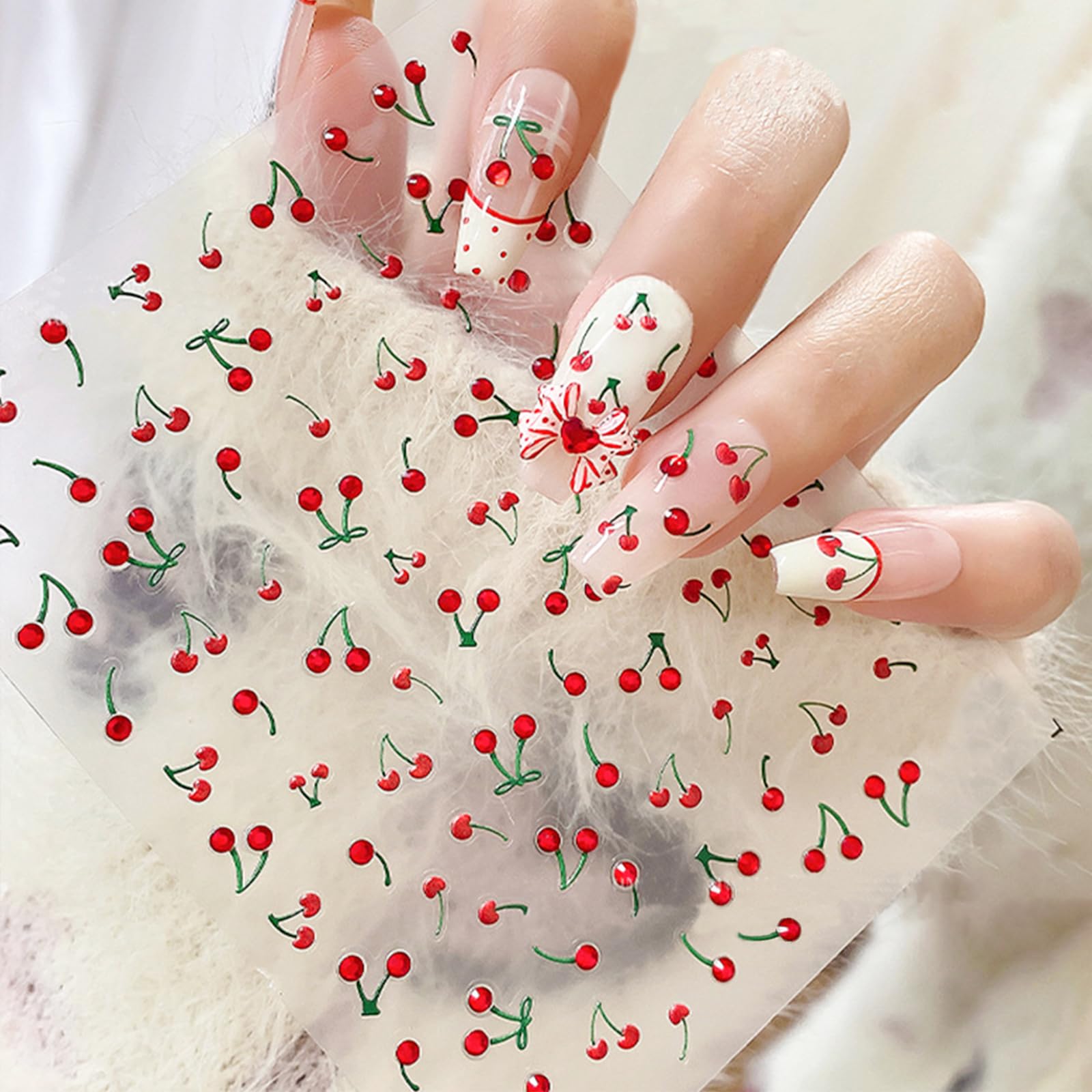 Amazon.com: Cherry Nail Stickers 5D S-tereoscopic Embossed Rhinestones ...