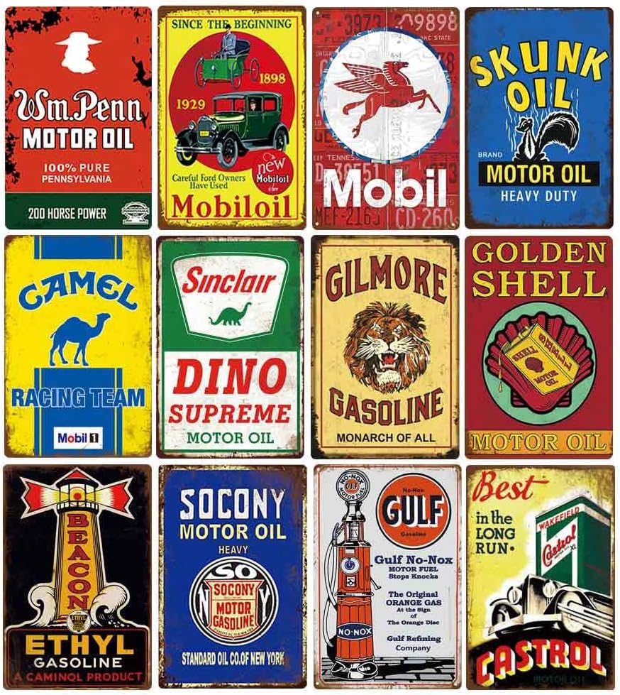 Amazon.com: 12 Pieces Reproduced Vintage Gas Oil Car Tin Signs, Home ...