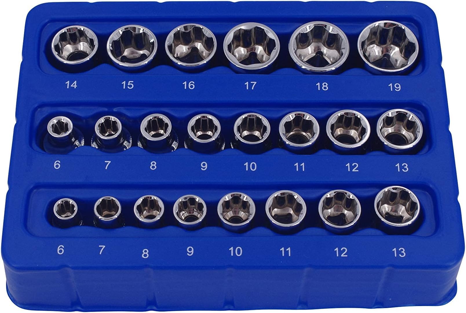 BERGEN Super-Lock Shallow Socket Set 22pc 1/4" 6-13mm & 3/8" 6-19mm ...