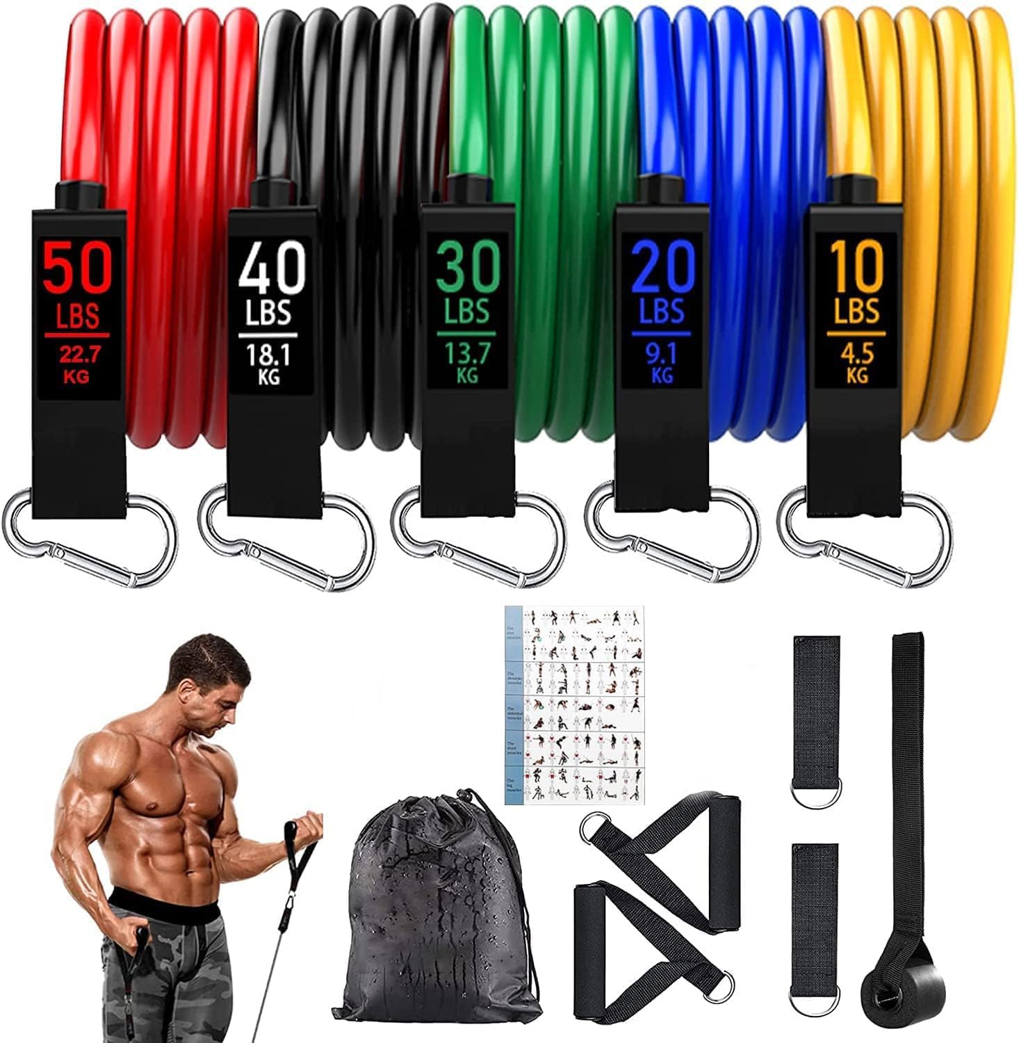SKY-TOUCH Portable Exercise 11Pcs Resistance Band Set Stackable Up to ...