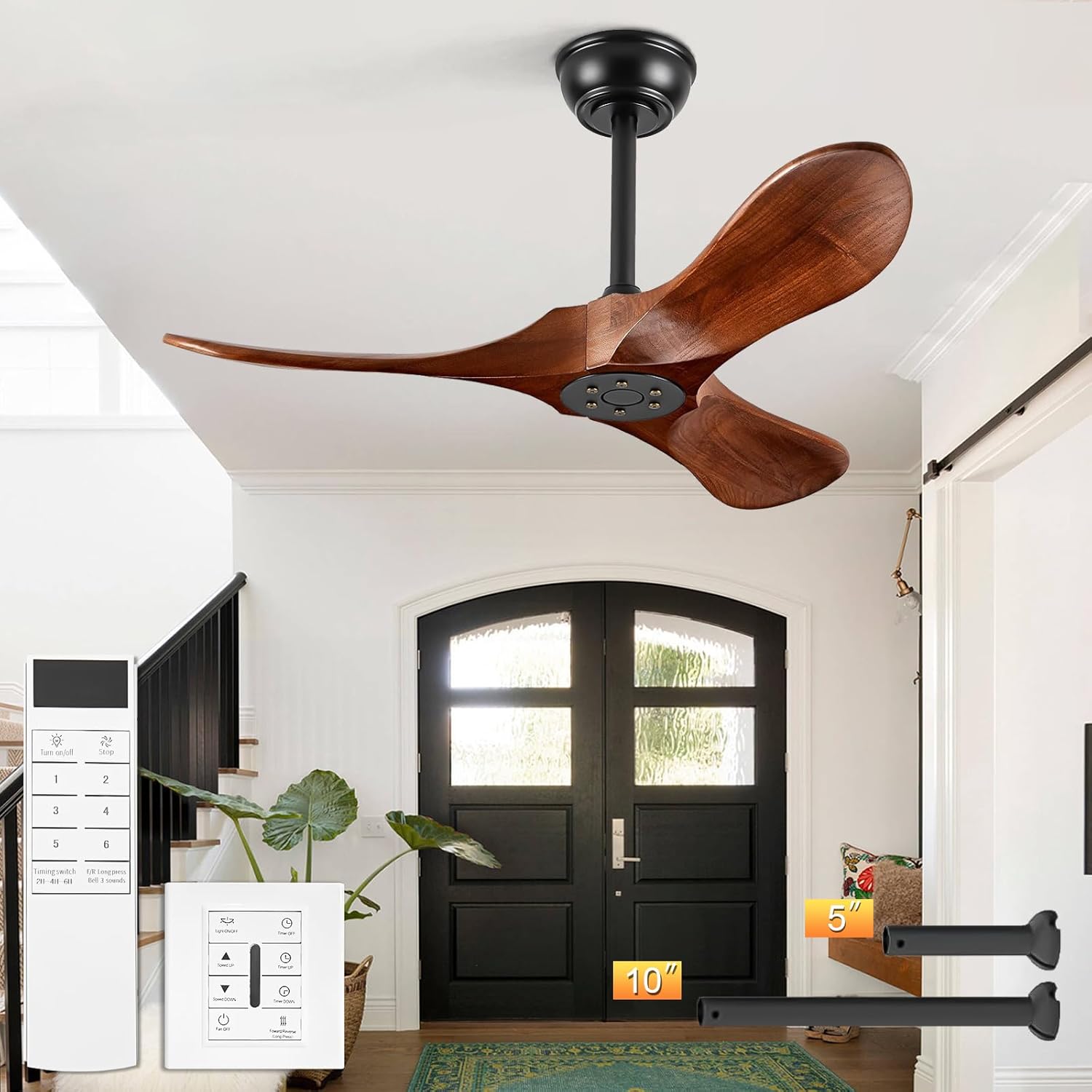 Neatmeat 36 Inch Solid Wood Ceiling Fan No Light,Propeller Outdoor ...