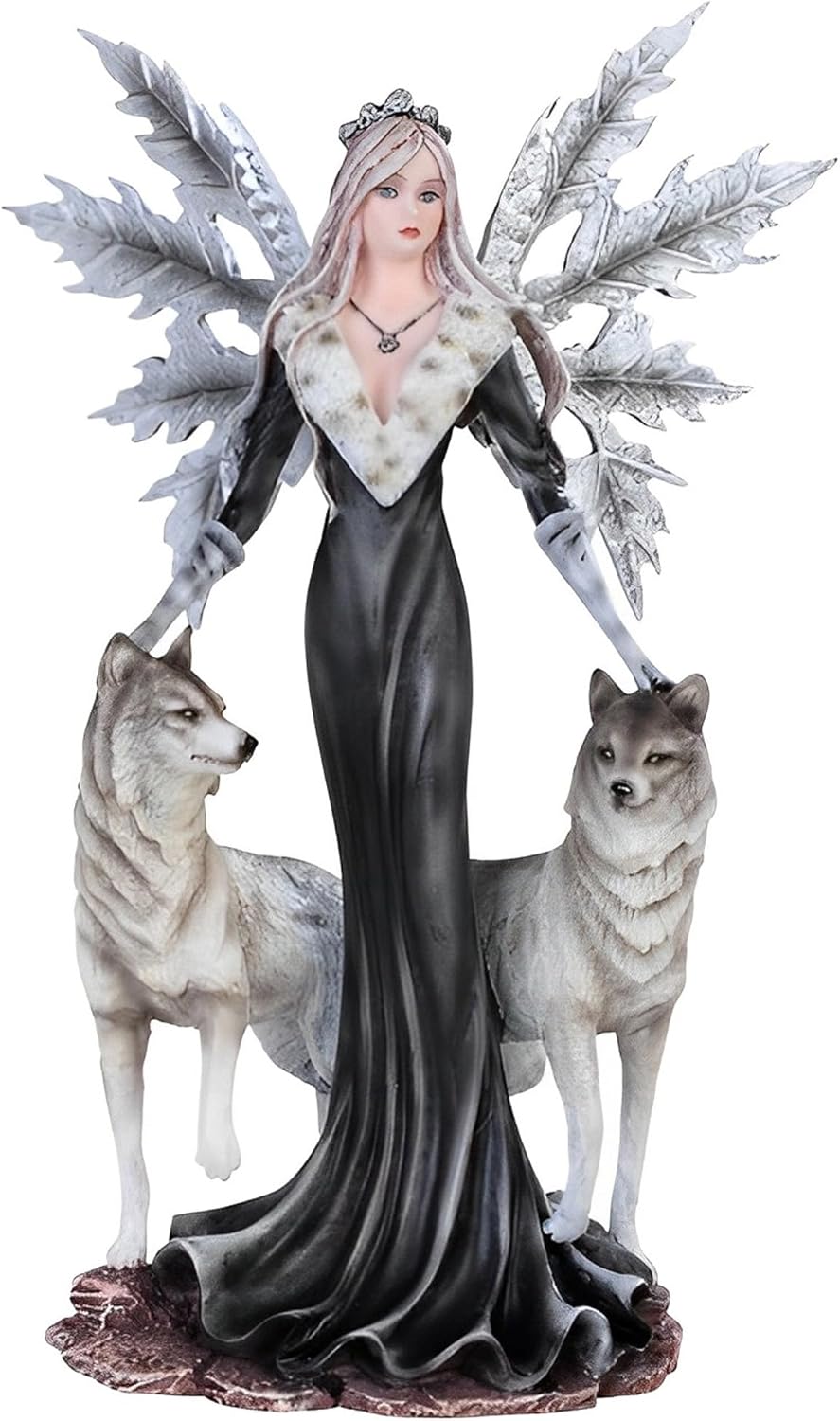 Amazon.com: ICE Armor 9.5" H Black Fairy with Wolves Statue Fantasy ...