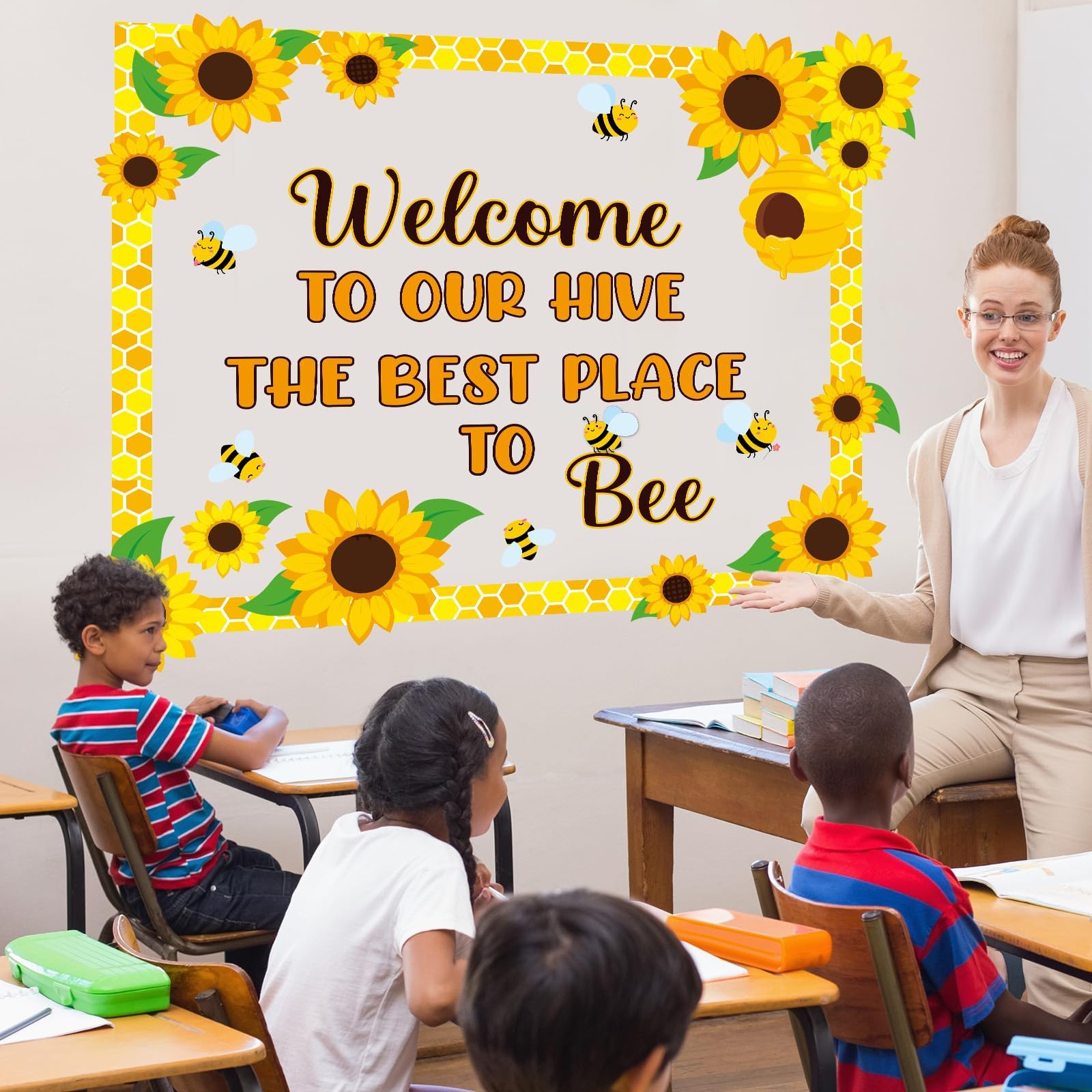 Snapklik.com : Bee Sunflower Bulletin Board Set Welcome To Our Hive ...