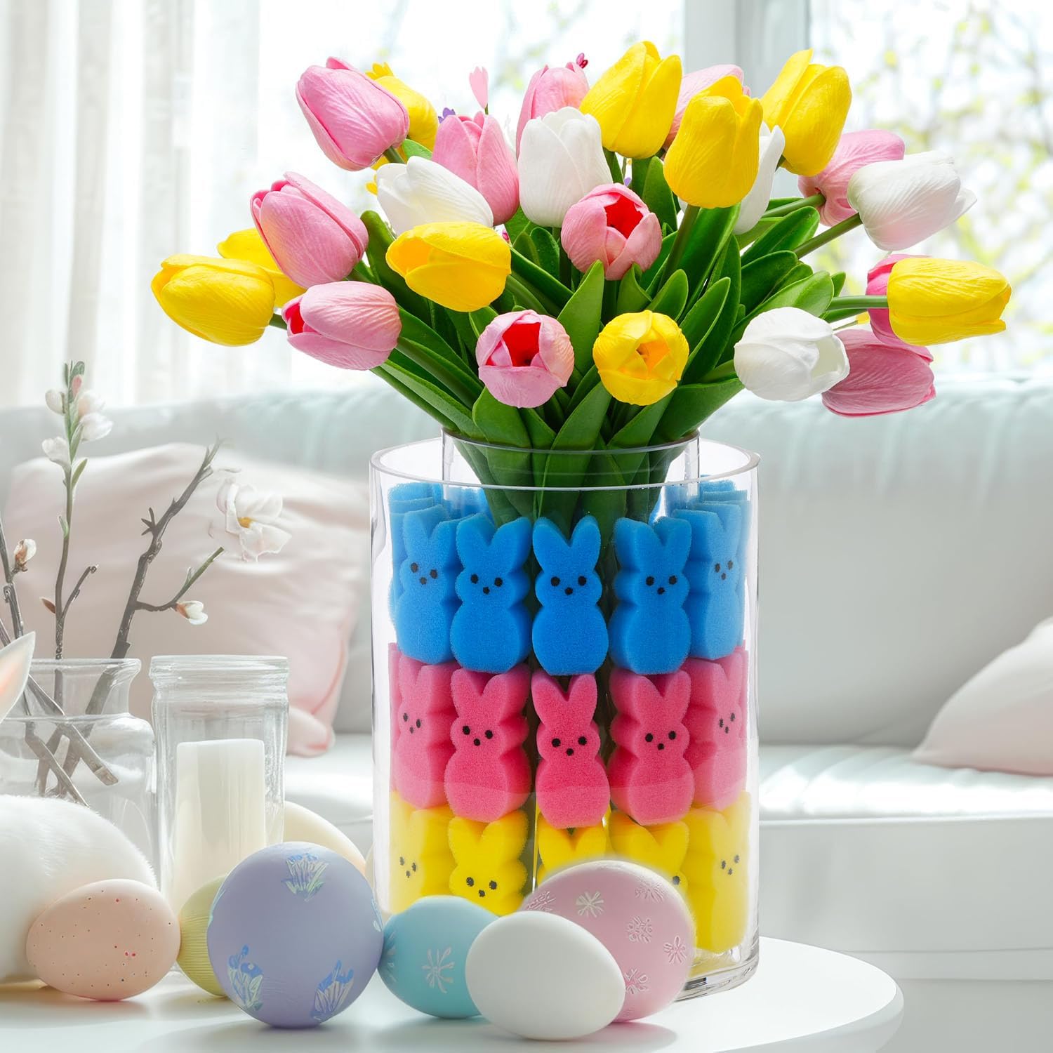 Amazon.com: GOOLAMA Easter Bunny Table Decorations - Easter Peeps Decor ...