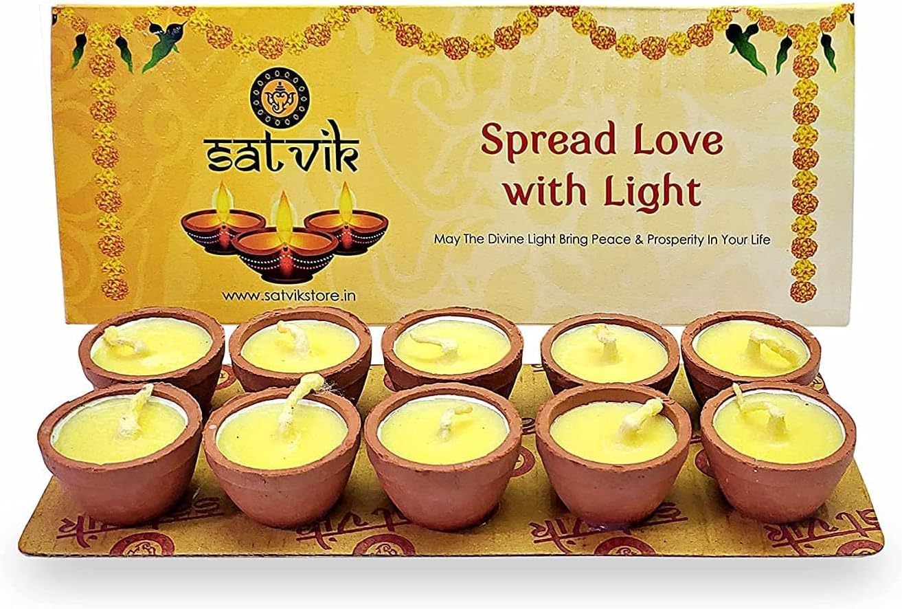Amazon.com: SATVIK 60 Min Nitya Pujan Cow Ghee Wicks with Diya Wax Free ...