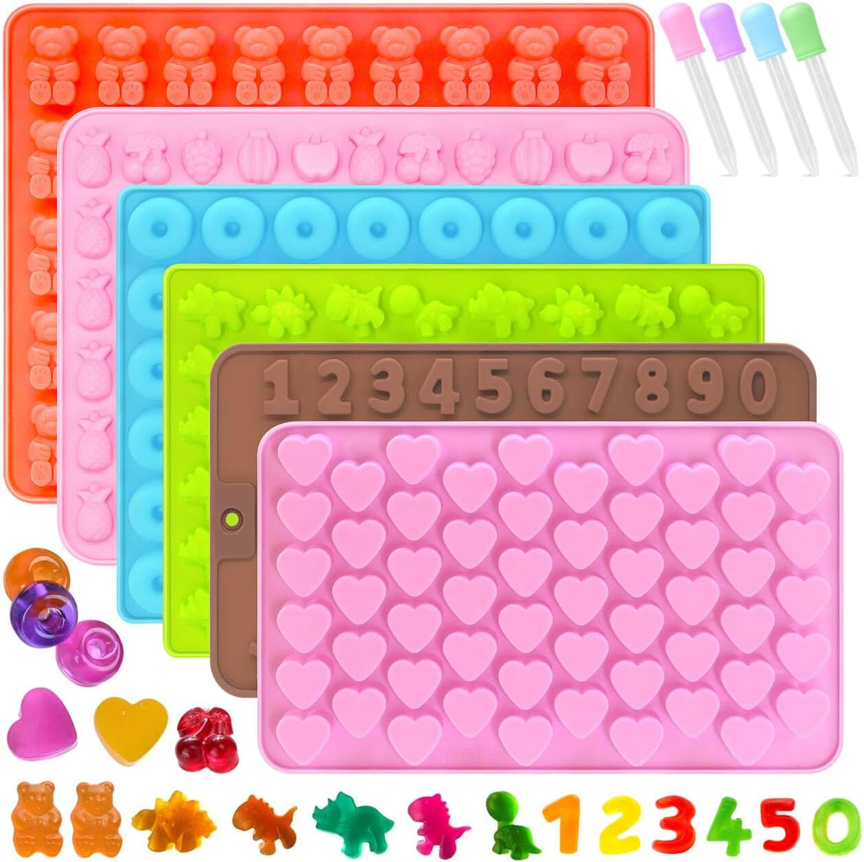 6 Pack Gummy Candy Molds,Silicone Gummy Molds Contains Mini Bears ...