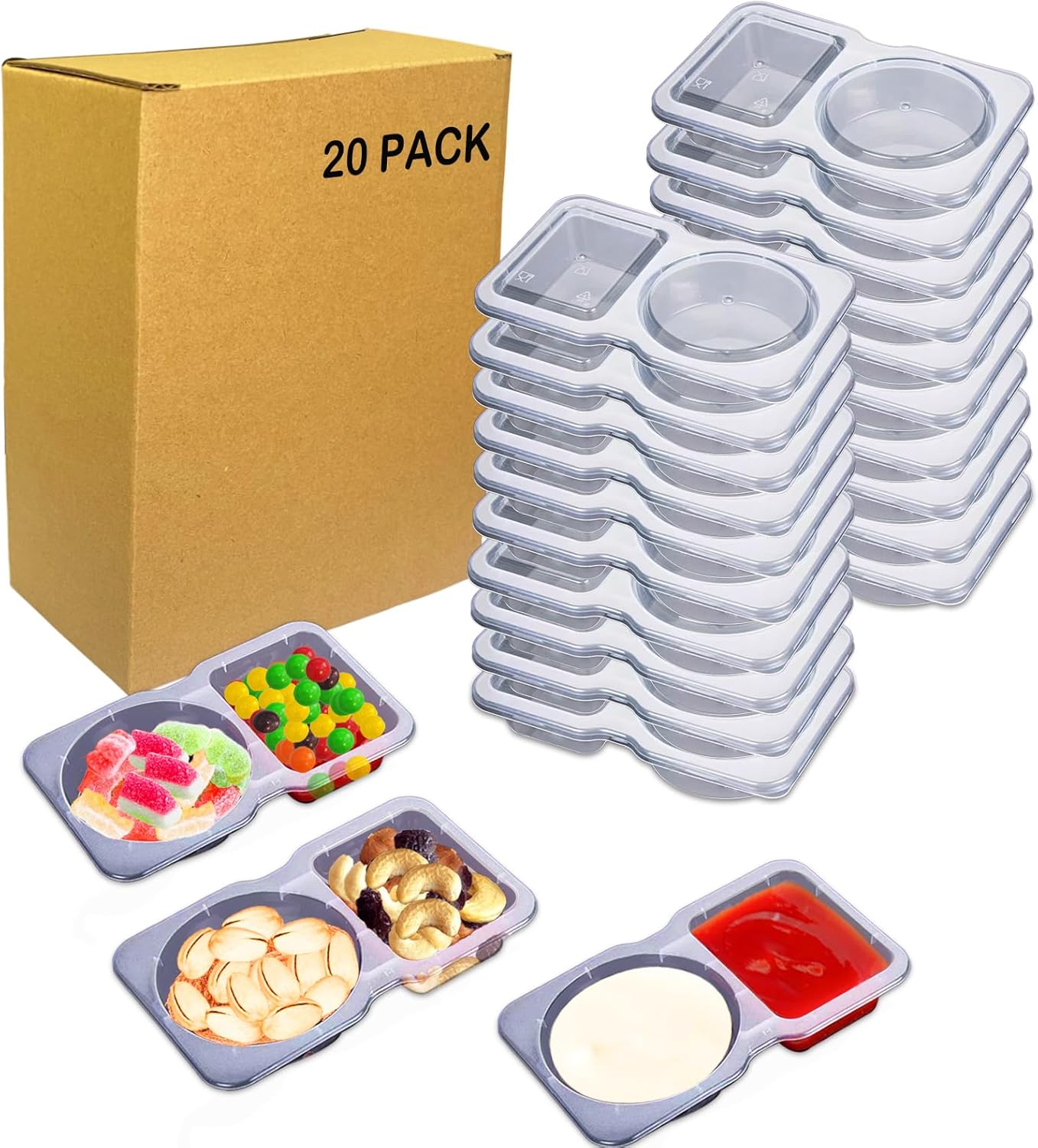 Amazon.com: 20 Sets Disposable Condiment Container with Lid, Double ...