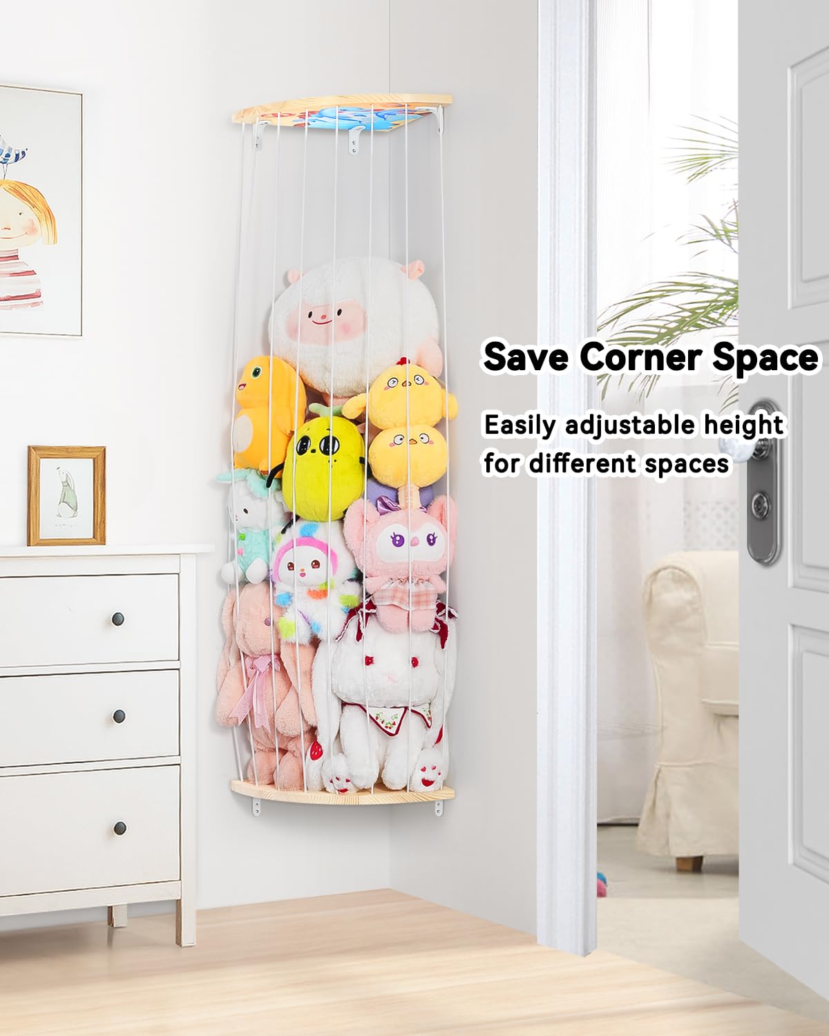 Corner Toy Organizer Corner Net - Adjustable Wood Organizer For Plush ...