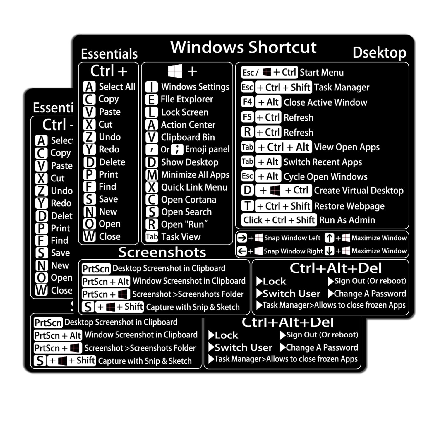 Snapklik.com : 2-Pack丨Windows Shortcut Sticker丨, Keyboard Shortcut ...