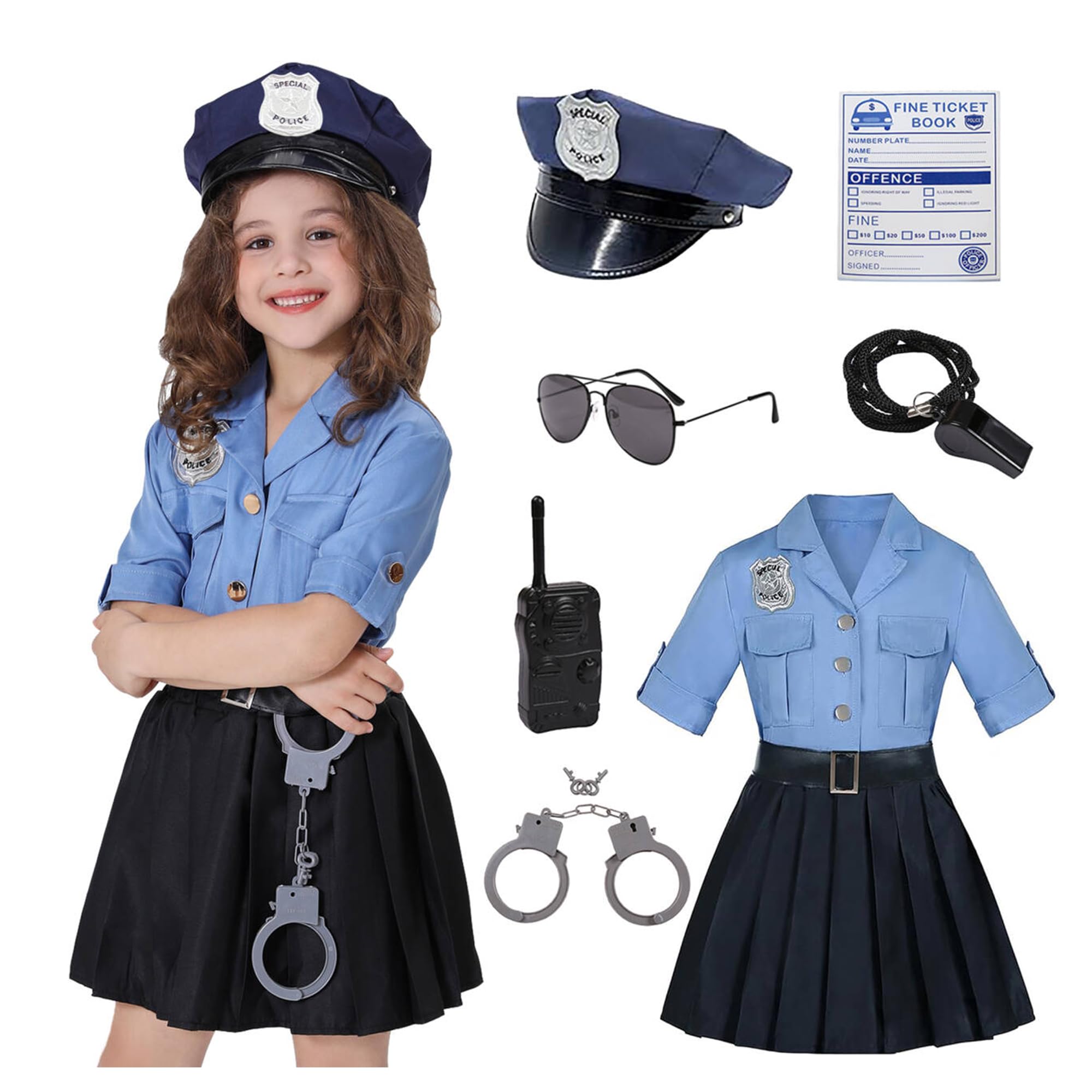 Amazon.com: Koatobbor Girls Police Officer Costume Kids Cop Cosplay ...