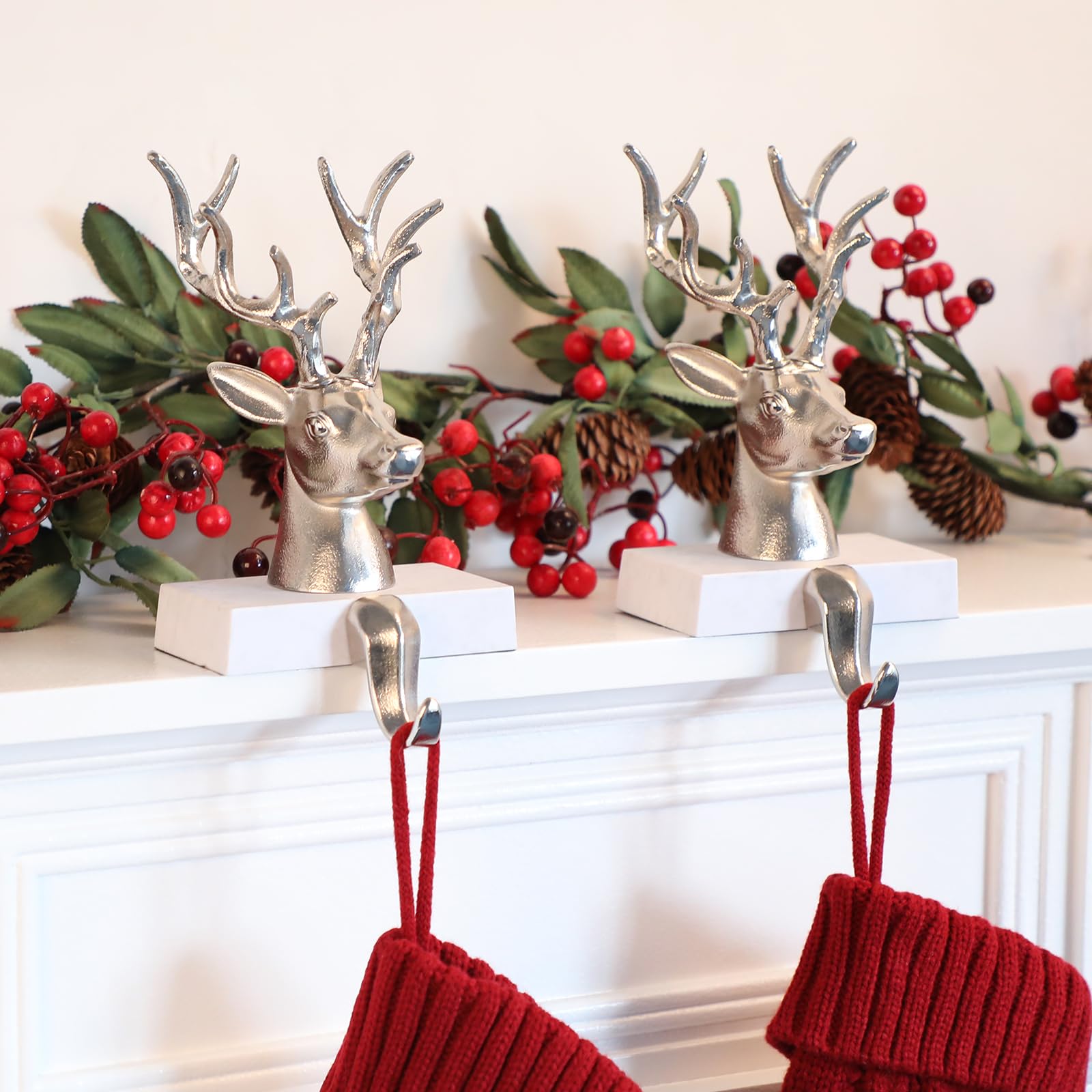 DOYOLLA Christmas Stocking Holders for Mantle 3D Reindeer Stocking ...