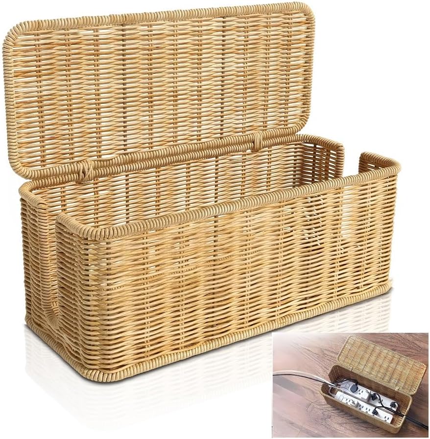 Amazon.com: Cable Management Box, Handmade Rattan Cable Organizer, 2 ...