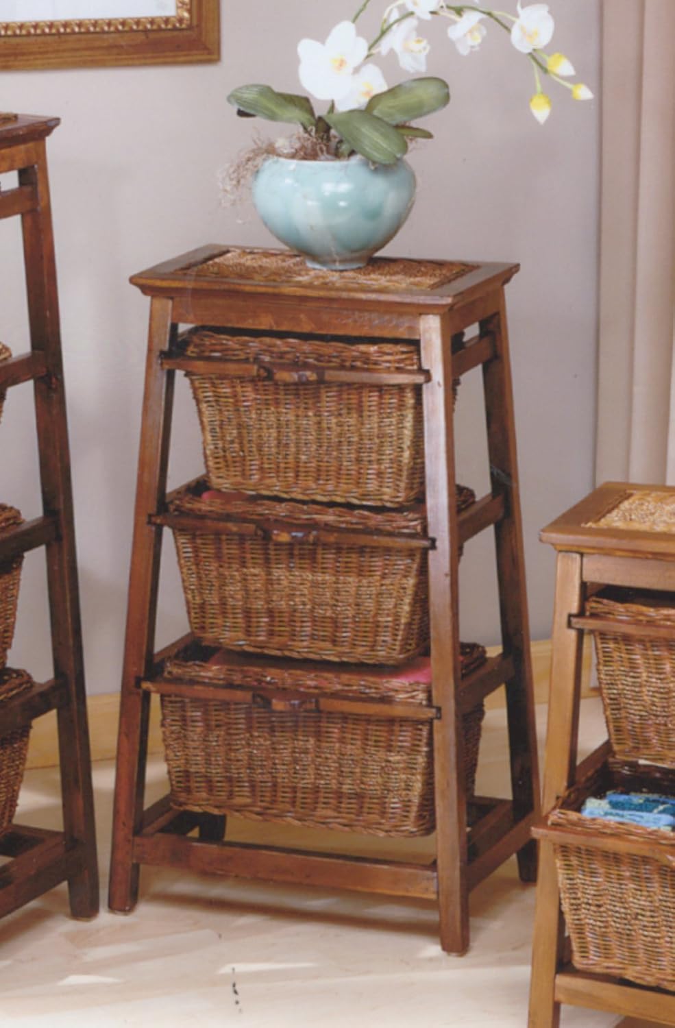 Amazon.com: Triangle Wood and Wicker 3-Basket Stand in Walnut 50273S ...