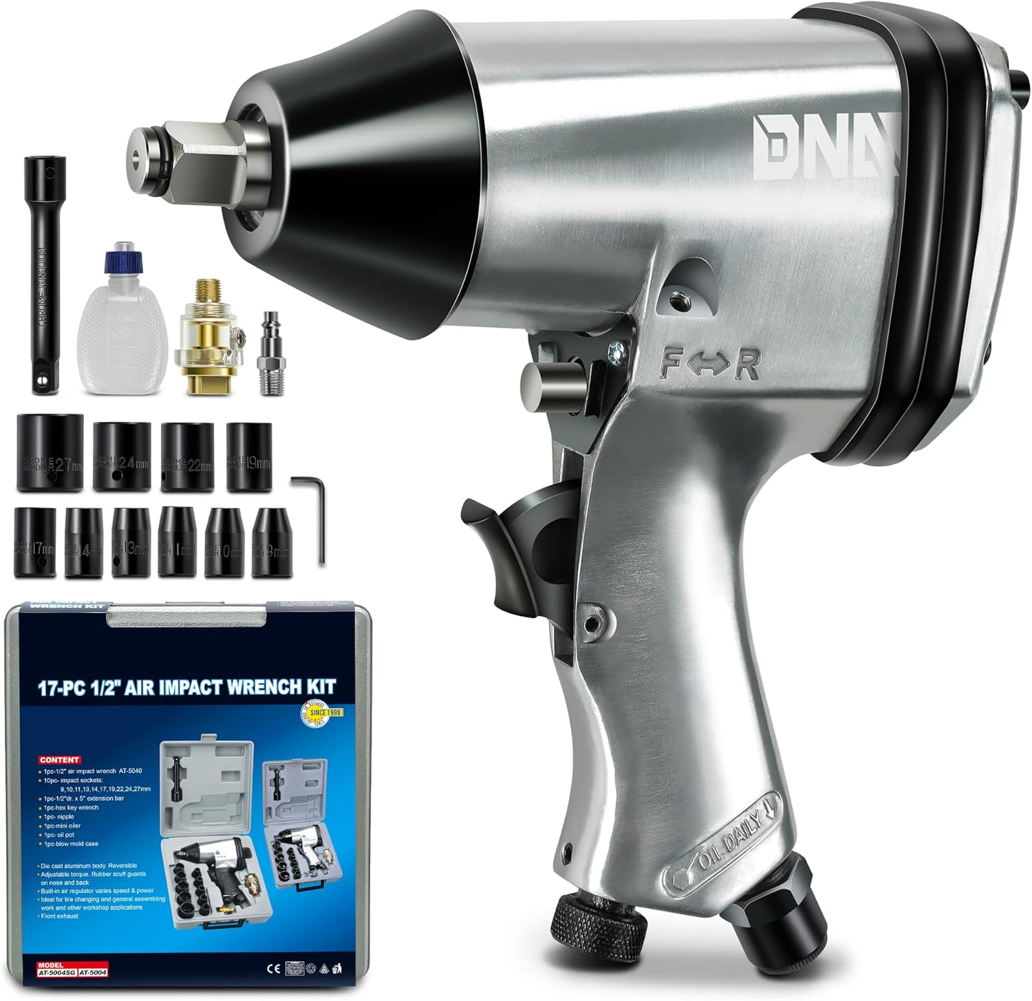 DNA MOTORING 17Pc 1/2-Inch Heavy Duty Tool Kit Air Impact Wrench Set ...