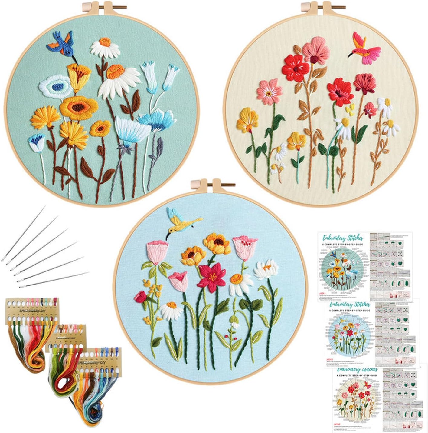 Louise Maelys 3 Sets Flower Embroidery Kits for Beginners, Flowers and ...