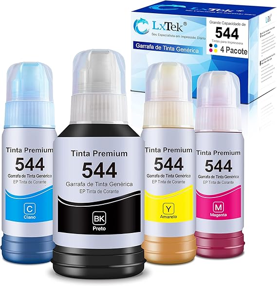 LxTek Garrafa de Tinta Epson 544 T544 Compatível com L3150 L3110, 4 Unidades, Grande Capacidade ...