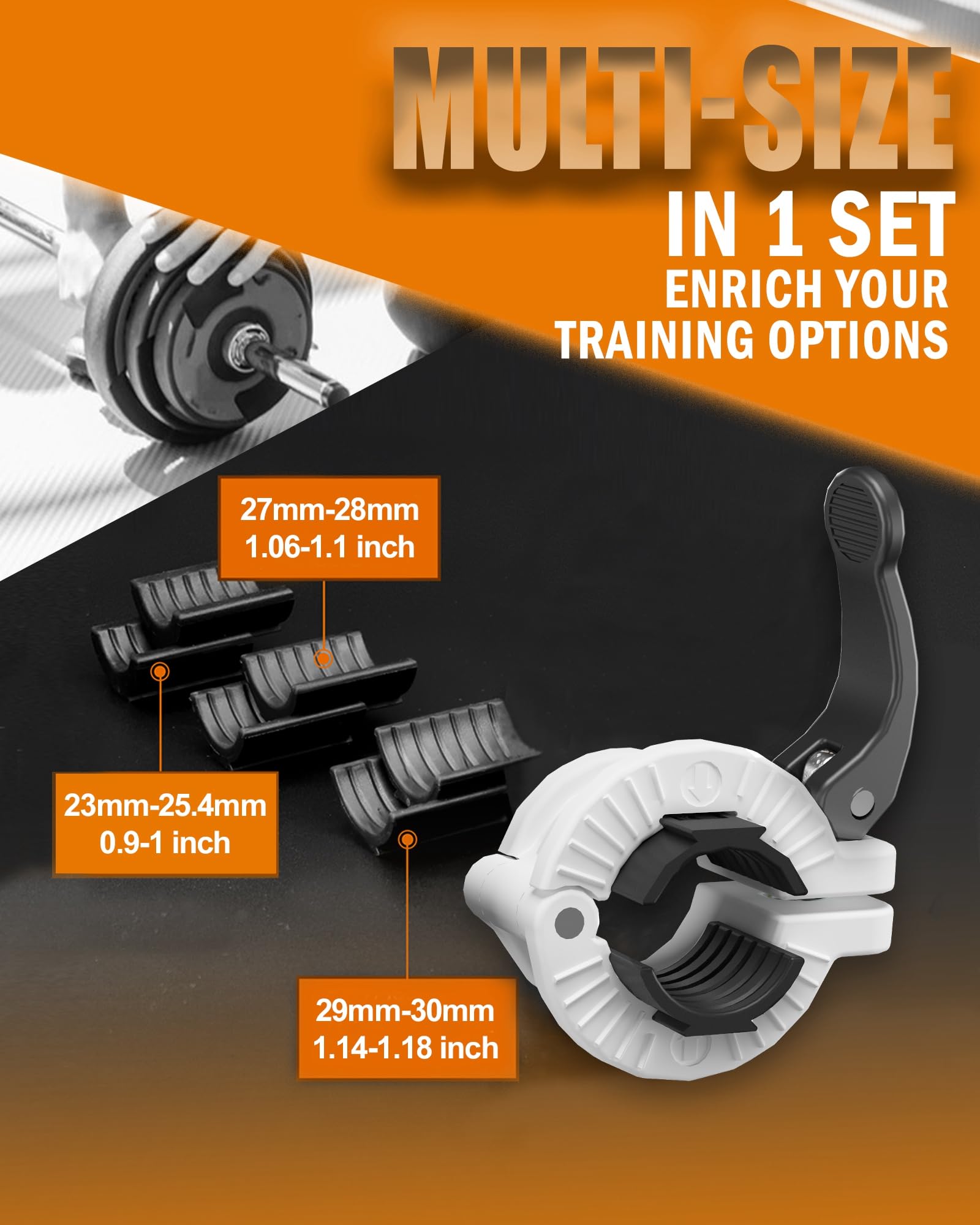 Barbell Clamps Adjustable - Multiple Size Weight Clips For 1 Inch Bars ...