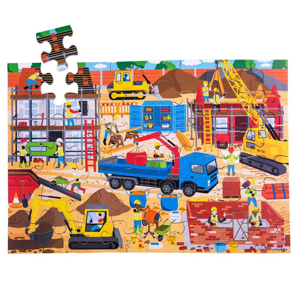 Bigjigs Toys, Construction Wooden Jigsaw Puzzle, Wooden Toys, 48 Piece ...