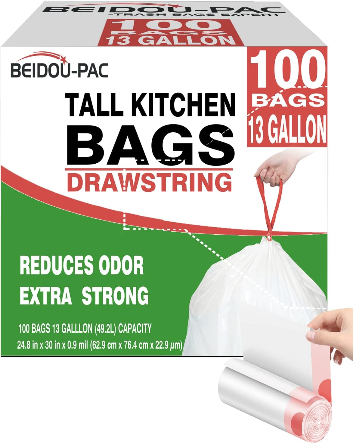 Amazon.com: 13 Gallon Drawstring Trash Bags White Heavy Duty Garbage ...