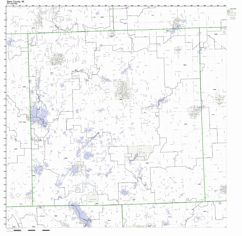 Amazon.com : Barry County, Michigan MI ZIP Code Map Not Laminated ...