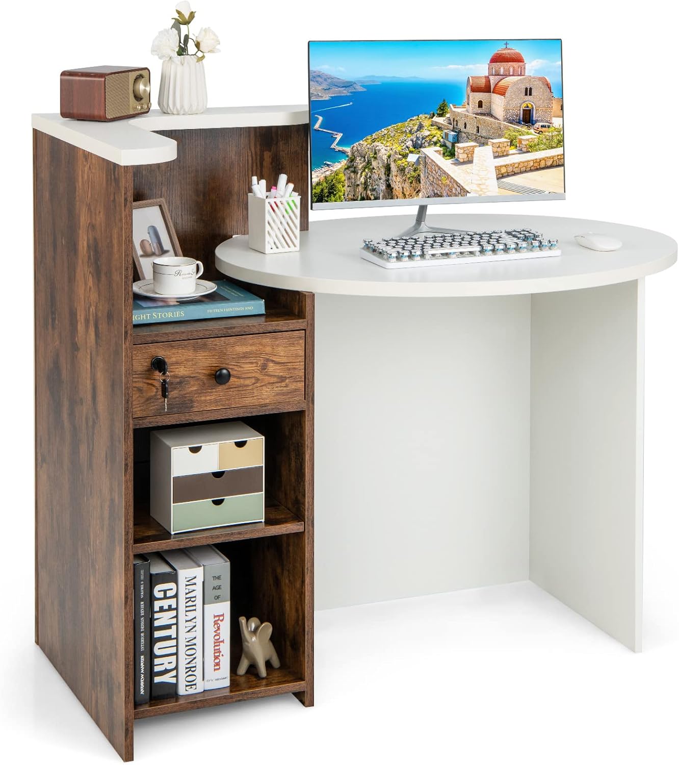 Amazon.com: IFANNY Reception Desk, 48’’ Retail Counter Desk w/Lockable ...