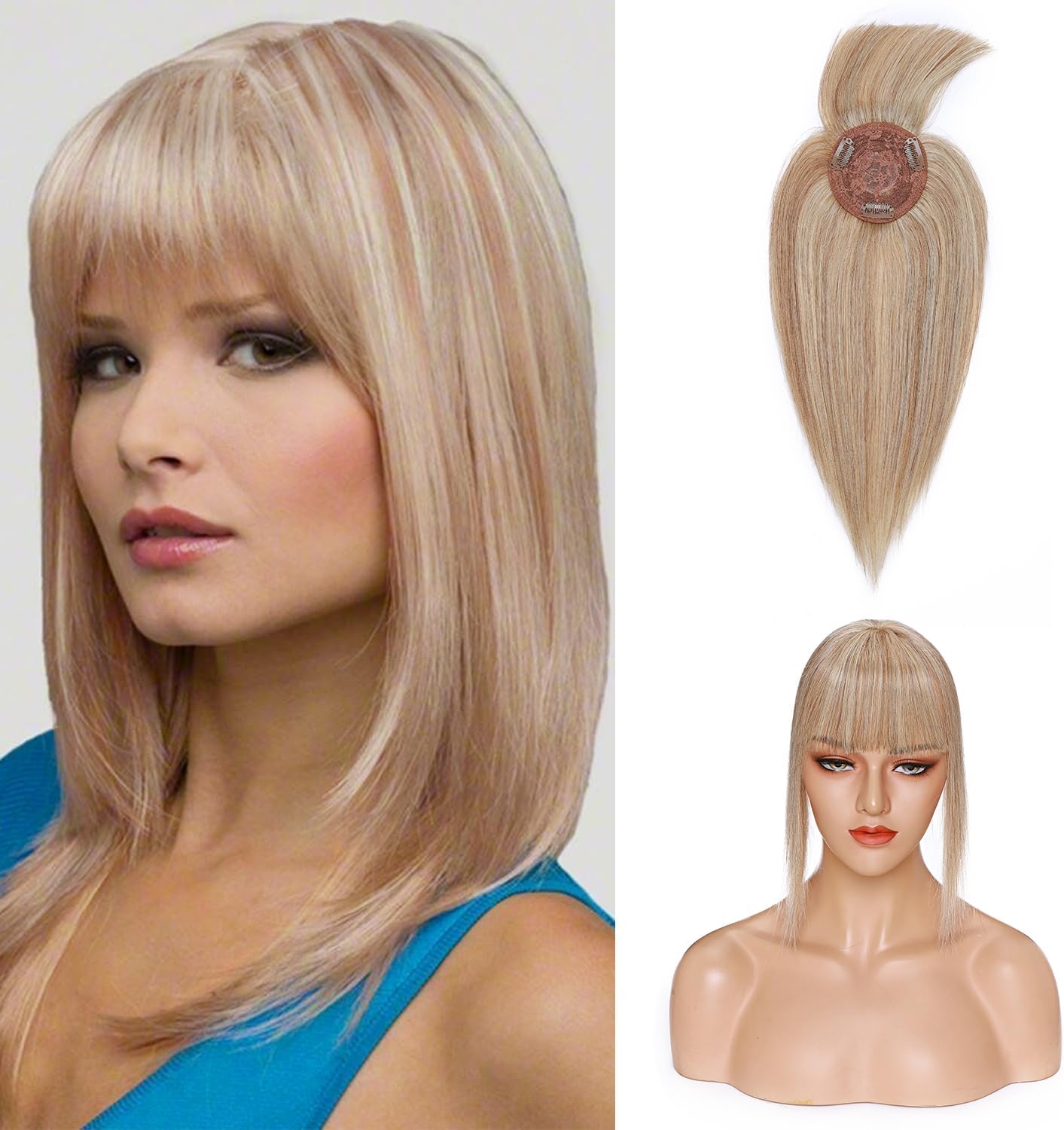 Hairro Clip in Human Hair Toppers with Bangs 100% Real Remy Human ...