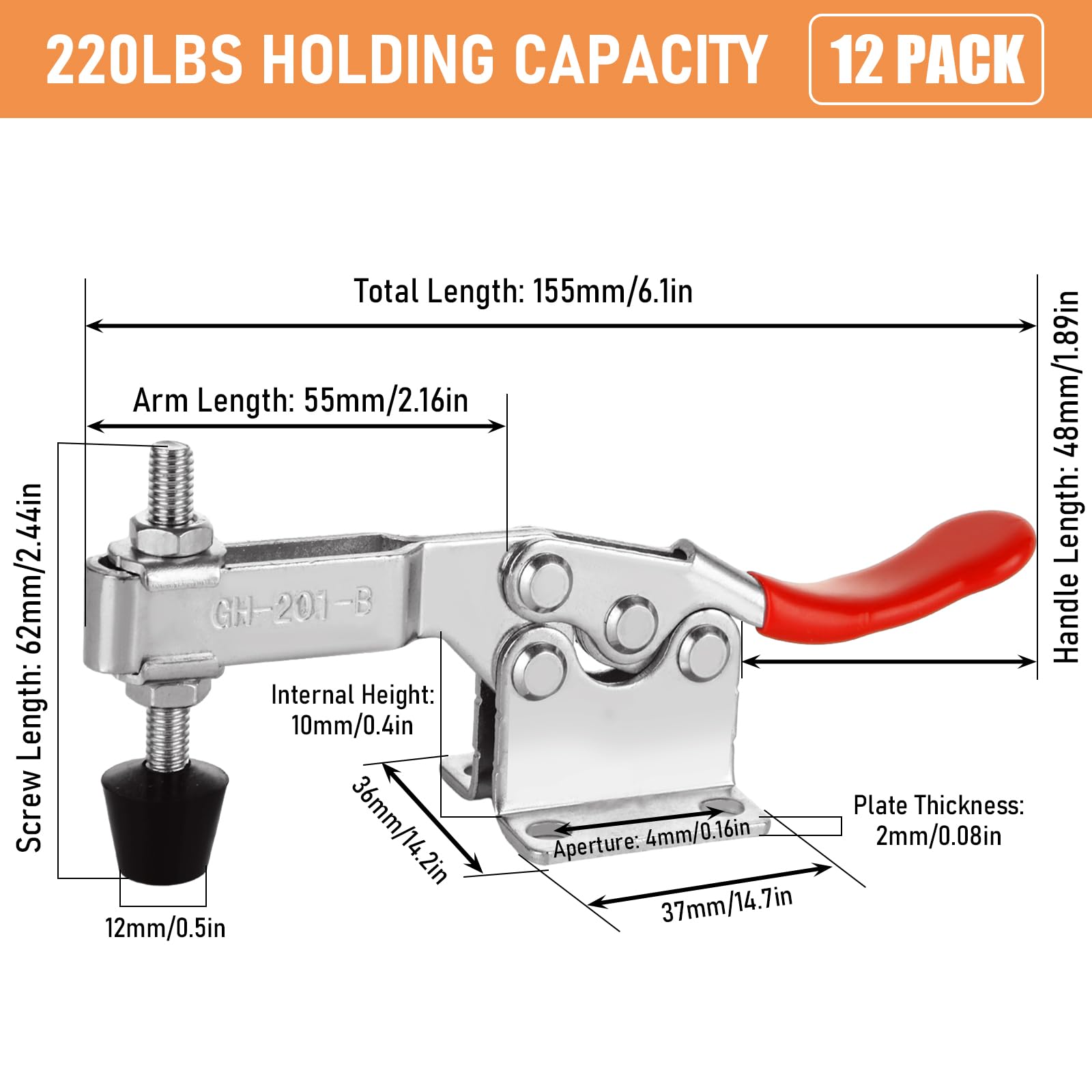 Snapklik.com : 12 Pack 201B Toggle Clamps, Hold Down Clamp 220Lbs ...