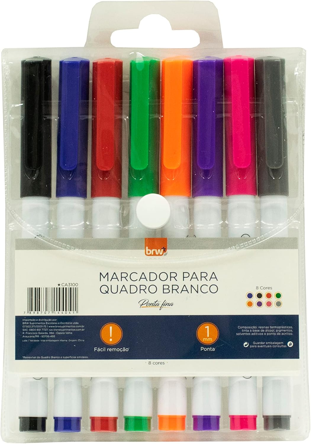 Pincel Marcador Para Quadro Branco, BRW, Ponta Fina, 1 mm, 8 Cores | Amazon.com.br