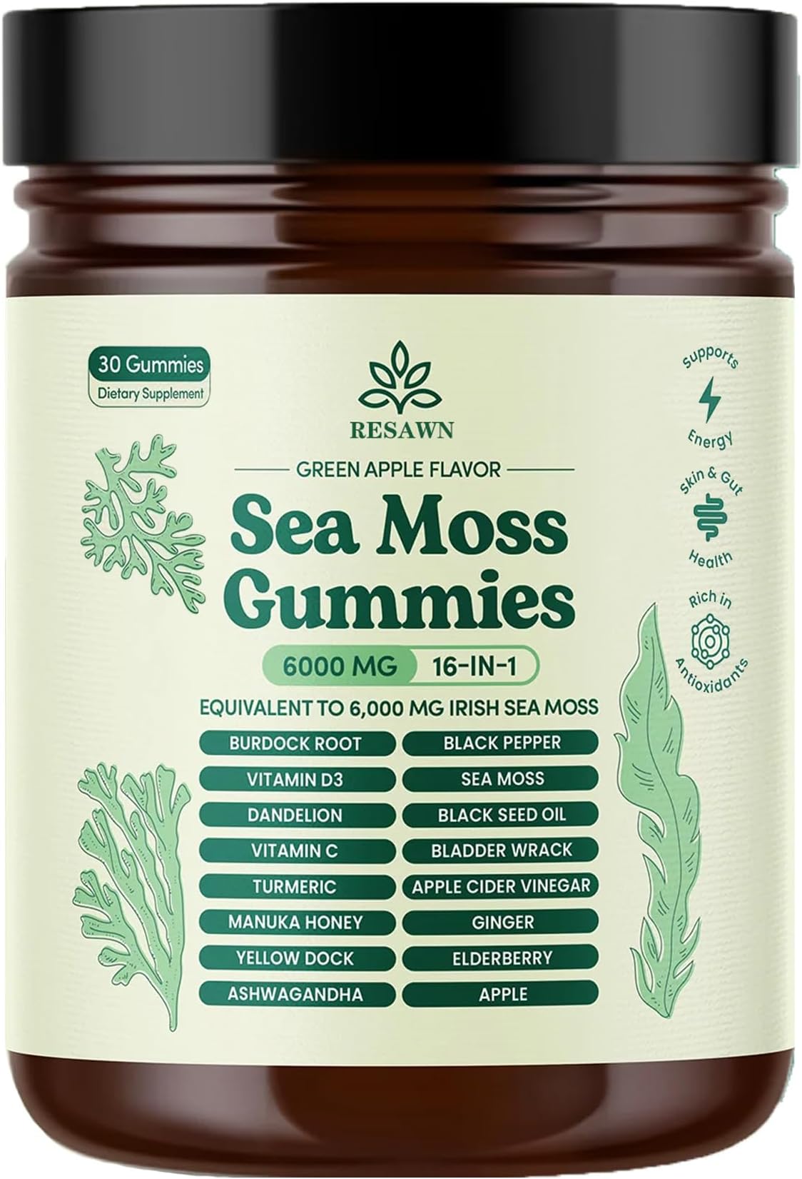 Amazon.com: Natural Rems Sea Moss Gummies 16-in-1 - Ashwagandha Black Seed Oil Bladder Wrack ...
