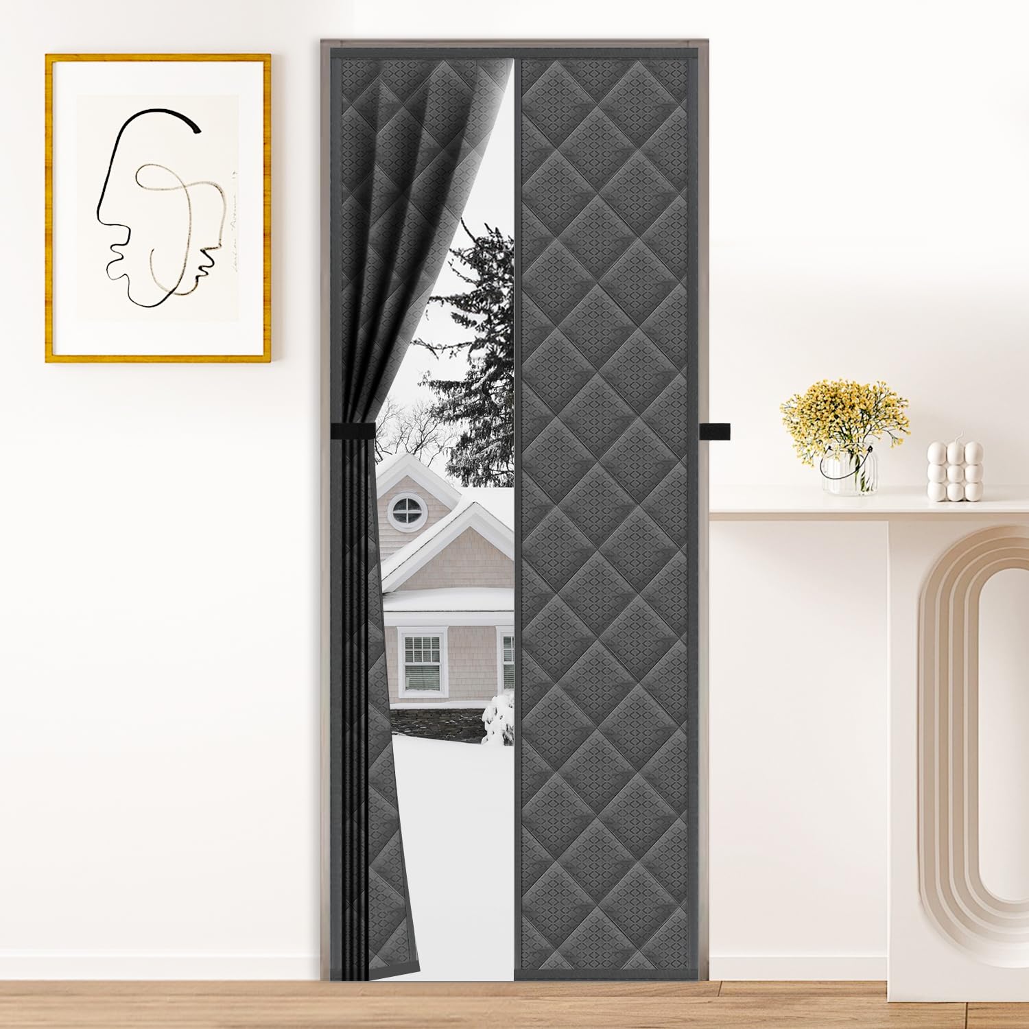 Calanofin Magnetic Thermal Insulated Door Curtain for Winter, Temporary ...