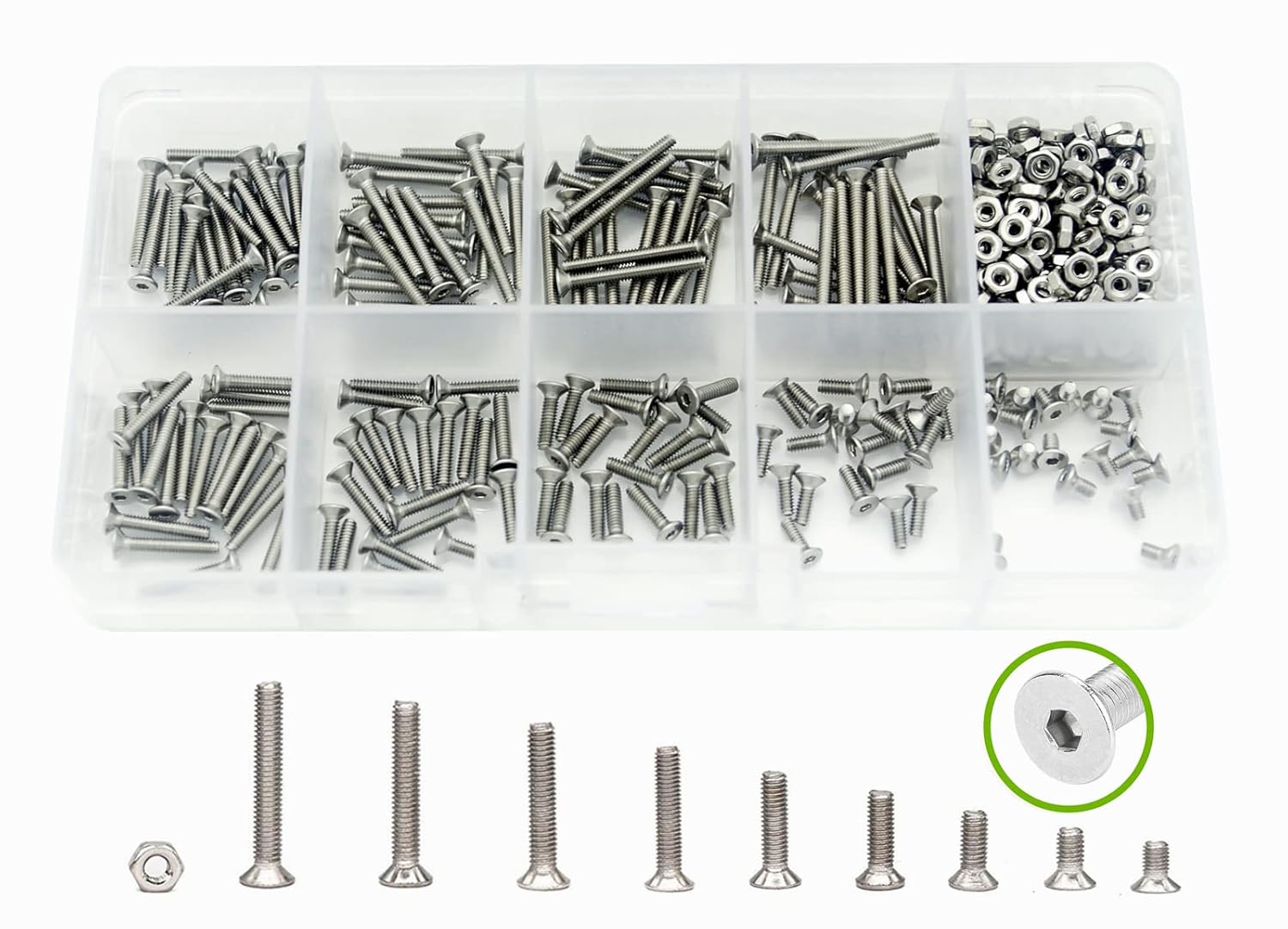 Elantek 360Pcs Metric M2 304-Stainless Steel Flat Head Hex Socket Cap ...