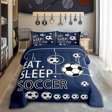 Amazon.com: Feelyou Twin Size Soccer Comforter Set Boys Girls Football ...