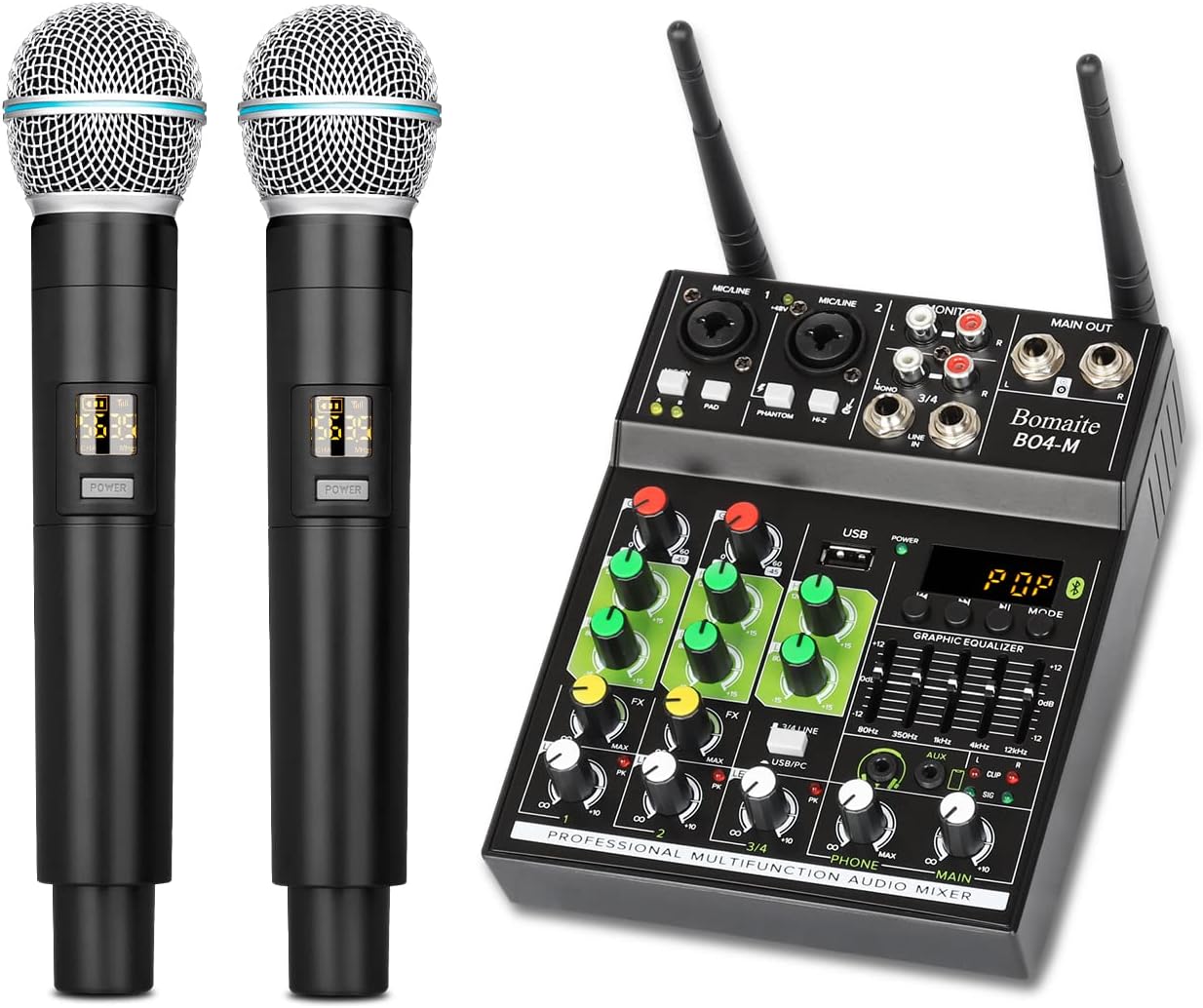Amazon.com: Bomaite BO4-M Portable Karaoke Microphone Mixer System Set ...