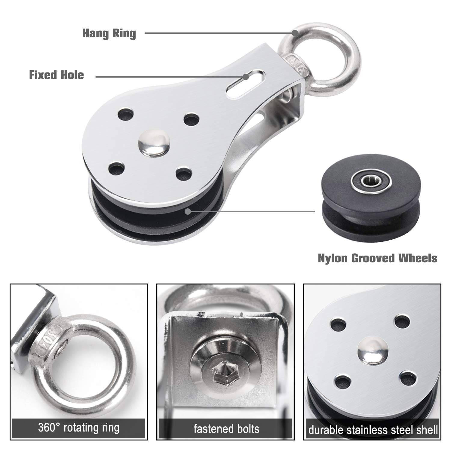 TOBWOLF 55mm/88mm/90mm Silent Fitness Pulley Wheel for Home Gym, 360 ...