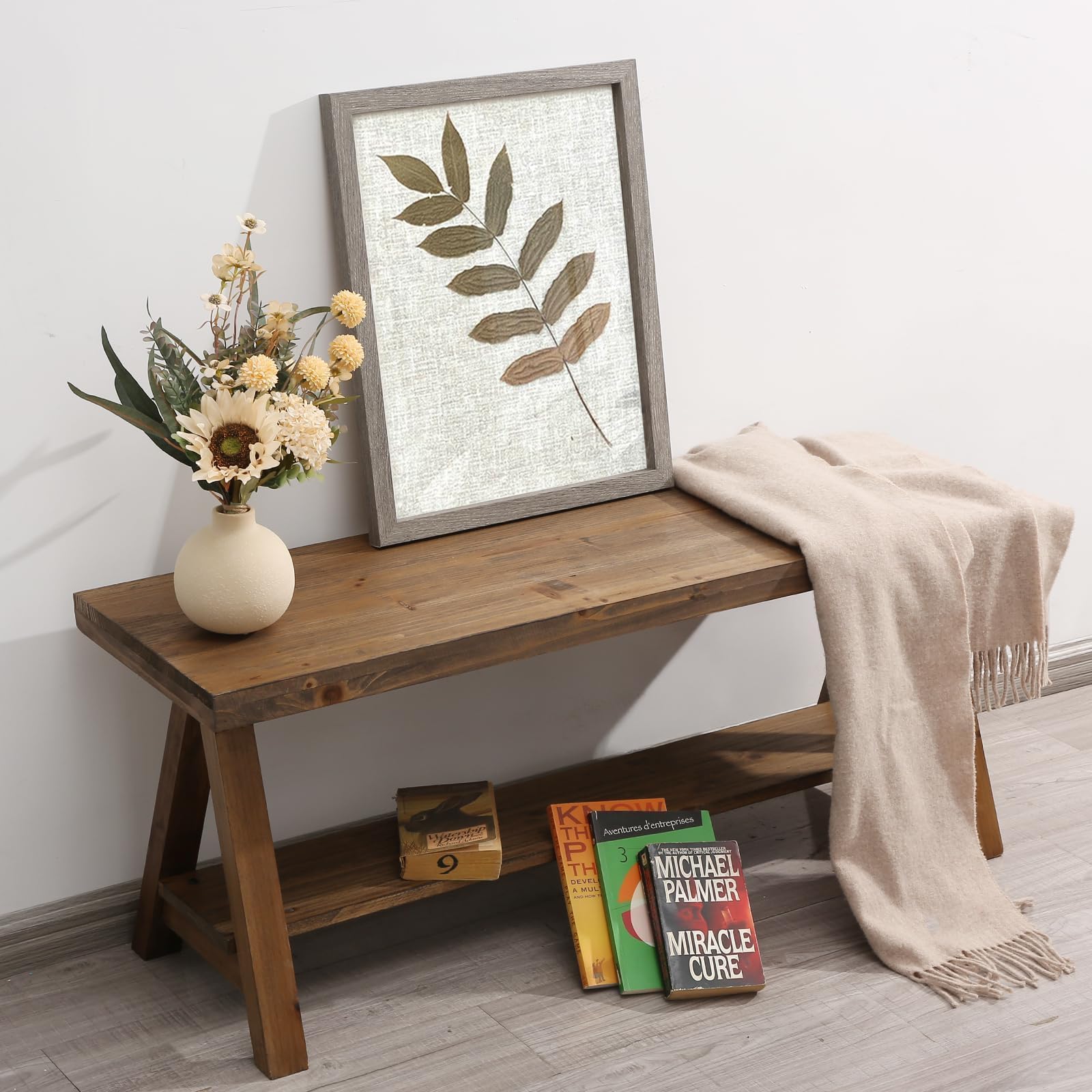 Snapklik.com : 43" Farmhouse Wood Bench, Long Rustic Indoor Storage ...