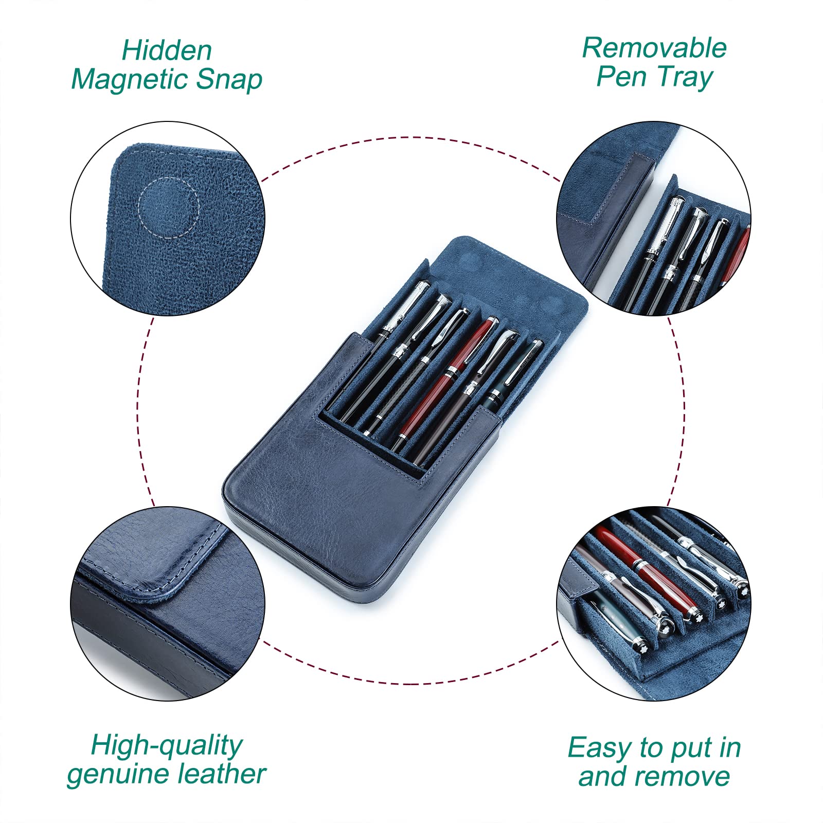 Hiram Leather Pen Case for 6 Pens Portable Vegetable Tanned Leather ...