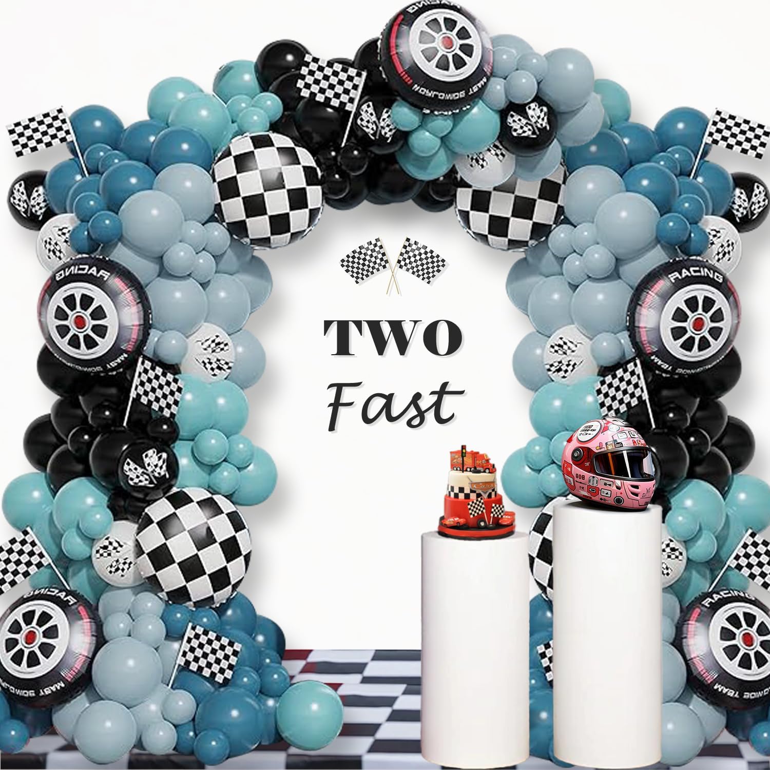 Amazon.com: Race Car Balloons Garland Kit, Dusty Blue Black Latex ...
